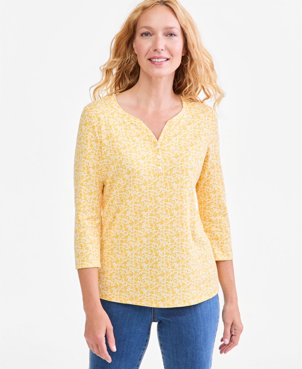 Click here for Womens 3/4 Henley Nalas Garden Floral-Print Top  C... prices