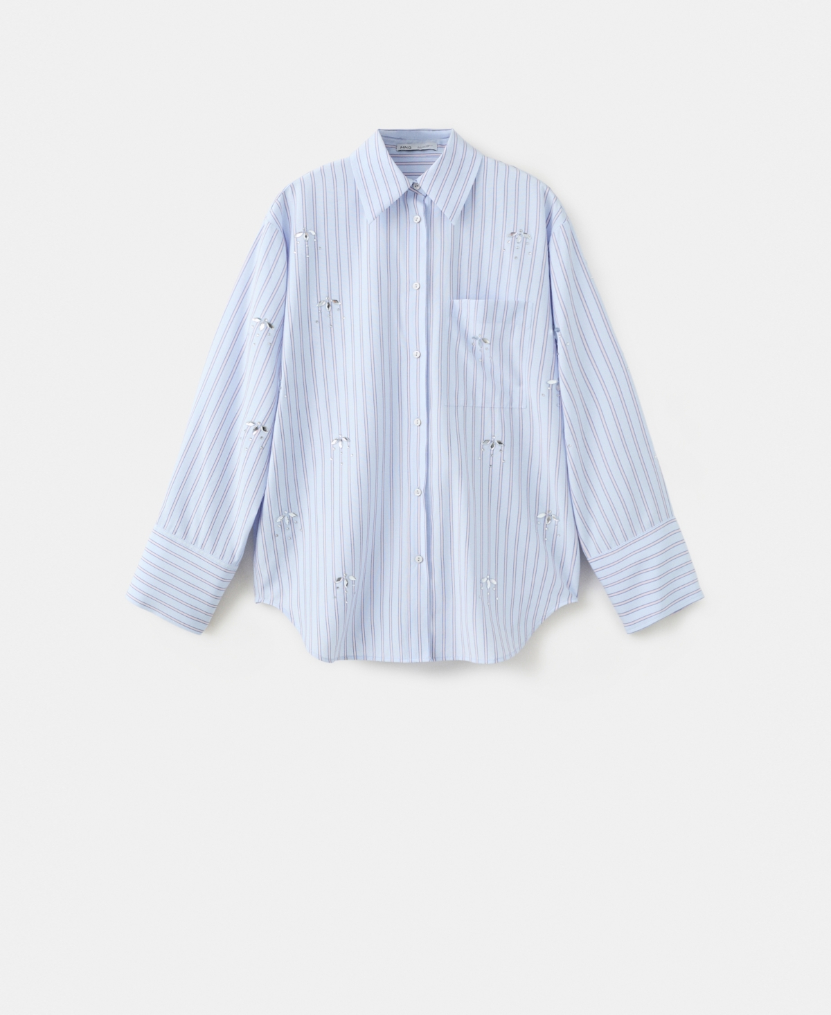 Click here for Mango Womens Rhinestone Detail Striped Shirt - Sky... prices