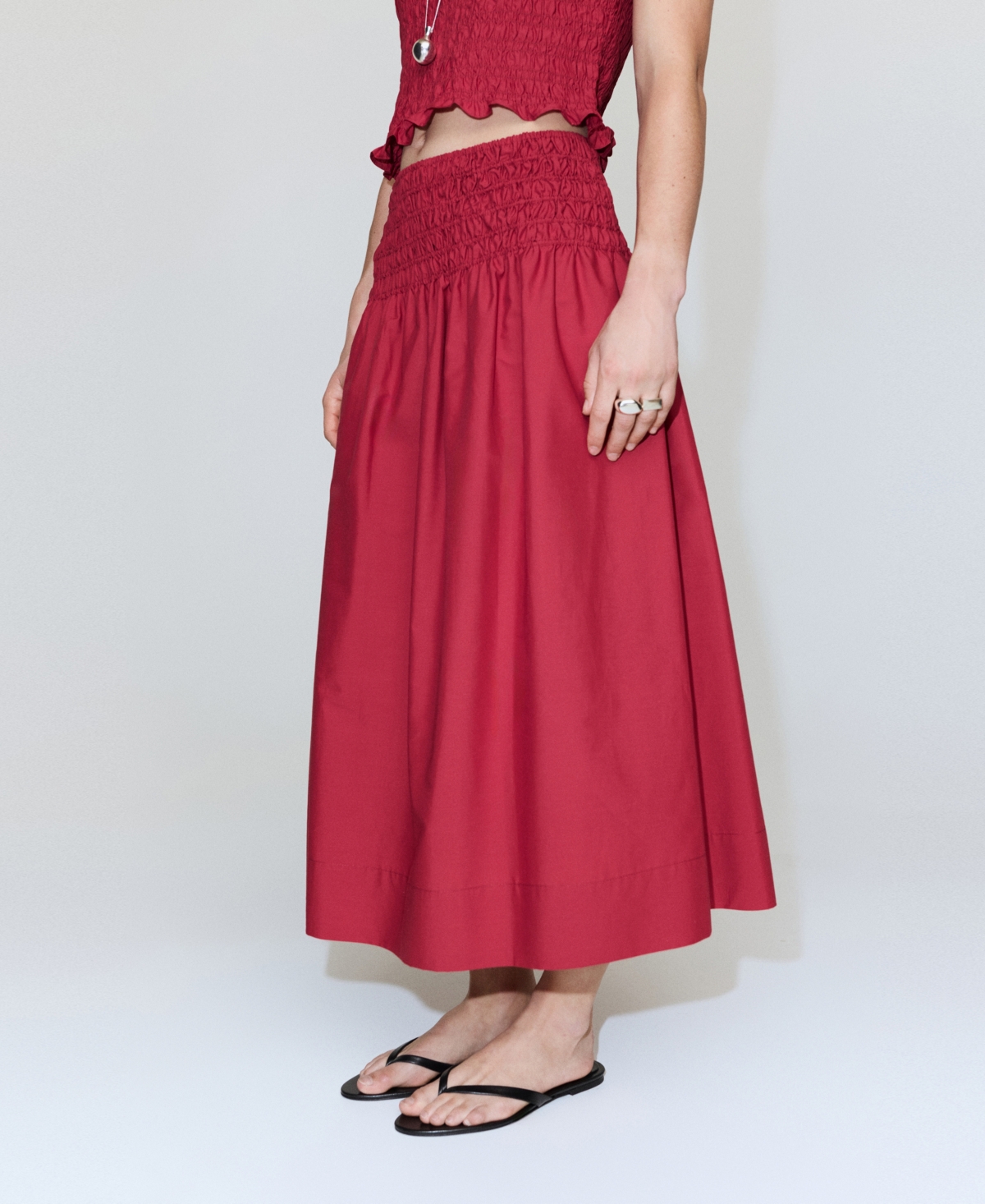Click here for Mango Womens Shirred Waist Lyocell Skirt - Red prices