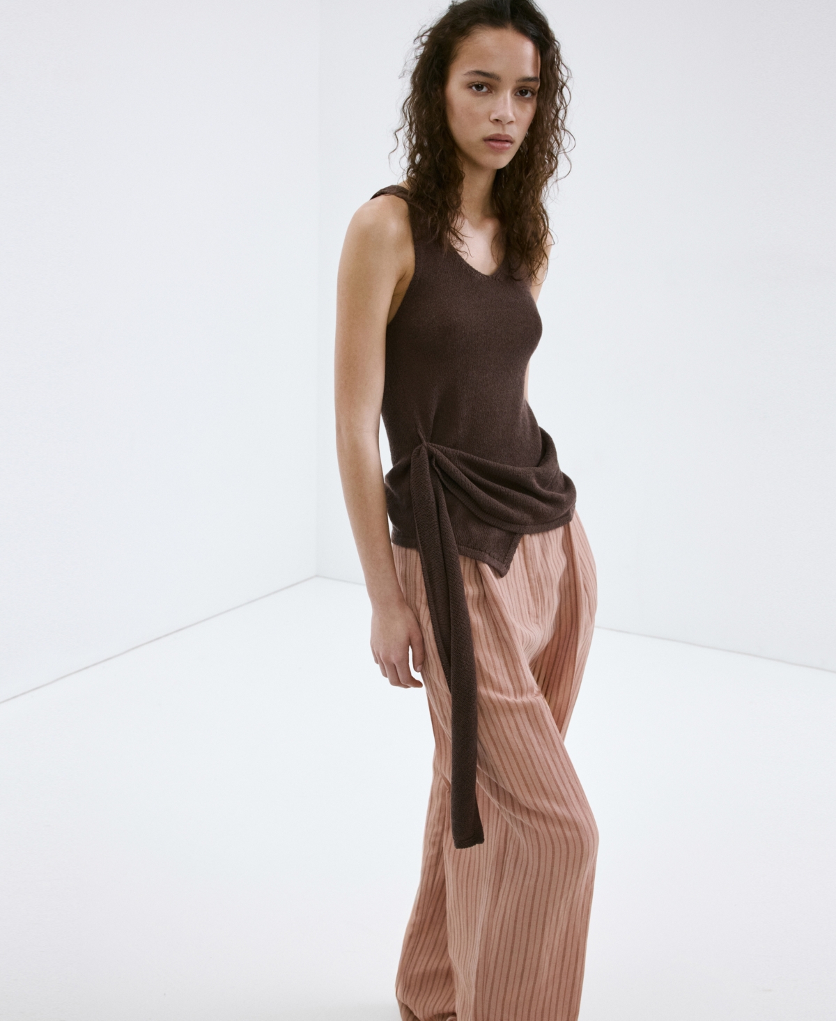 Click here for Mango Womens Knot Detail Knitted Top - Chocolate prices