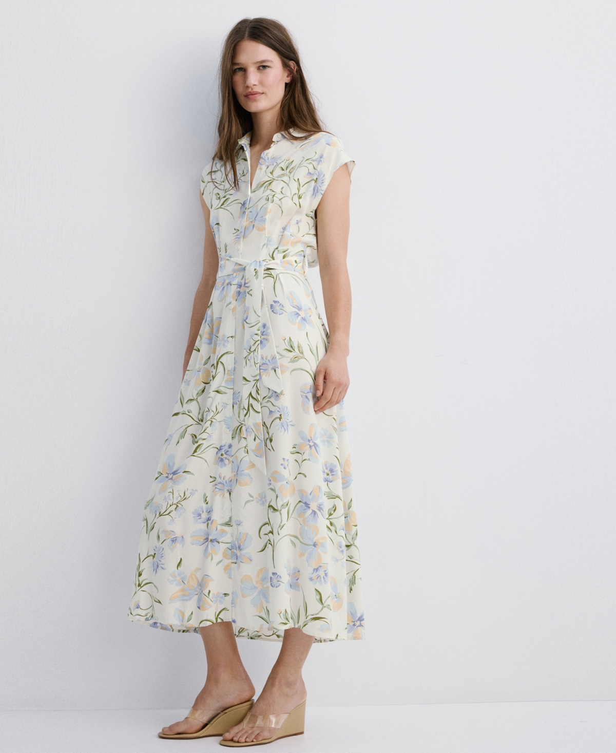 Click here for Mango Womens Floral-Print Shirt-Style Dress - Ecru prices