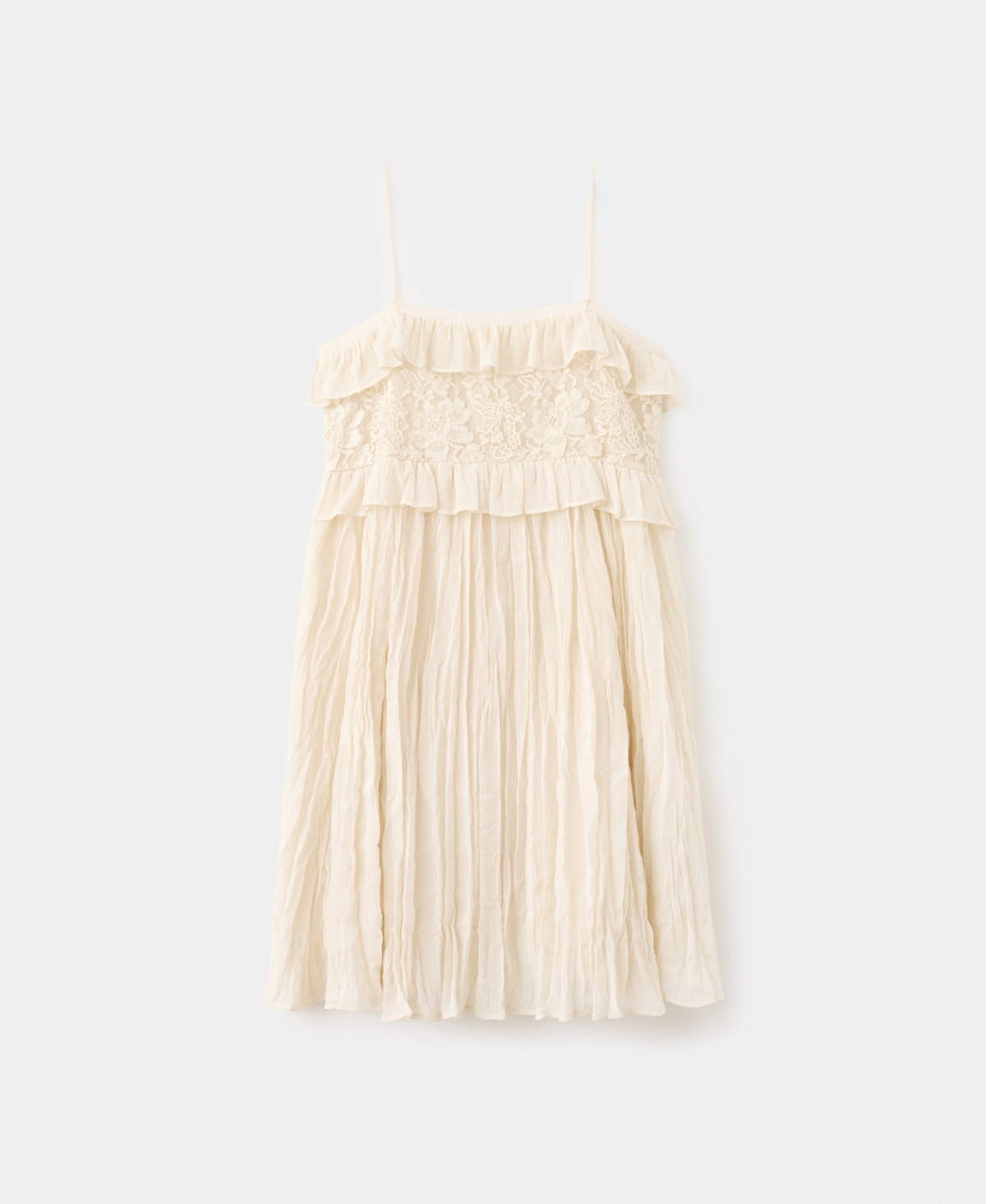Click here for Mango Womens Wrinkled Effect Lace Dress - Beige prices