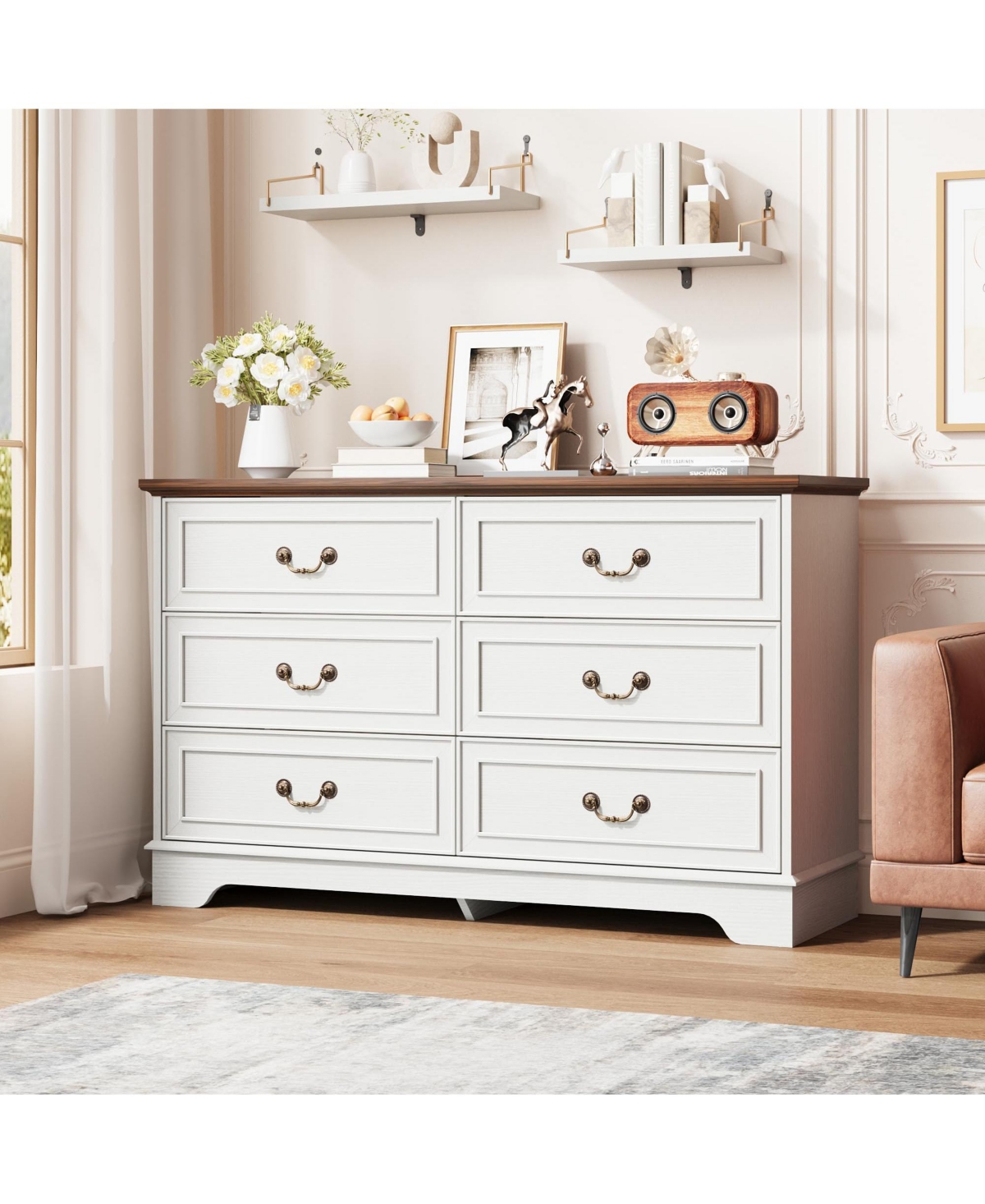 Click here for homfan 6-Drawer Vintage Dresser  47 Wide Double Ch... prices
