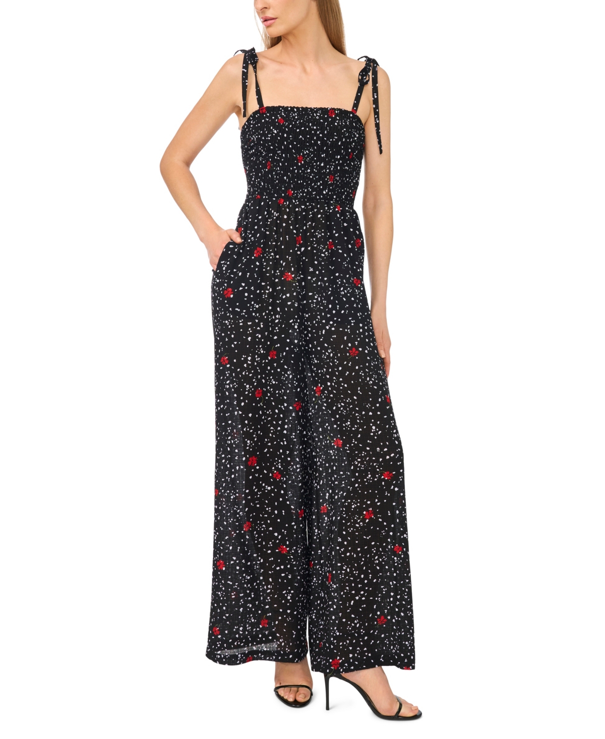 Click here for CeCe Womens Square Neck Smocked Bodice Jumpsuit -... prices