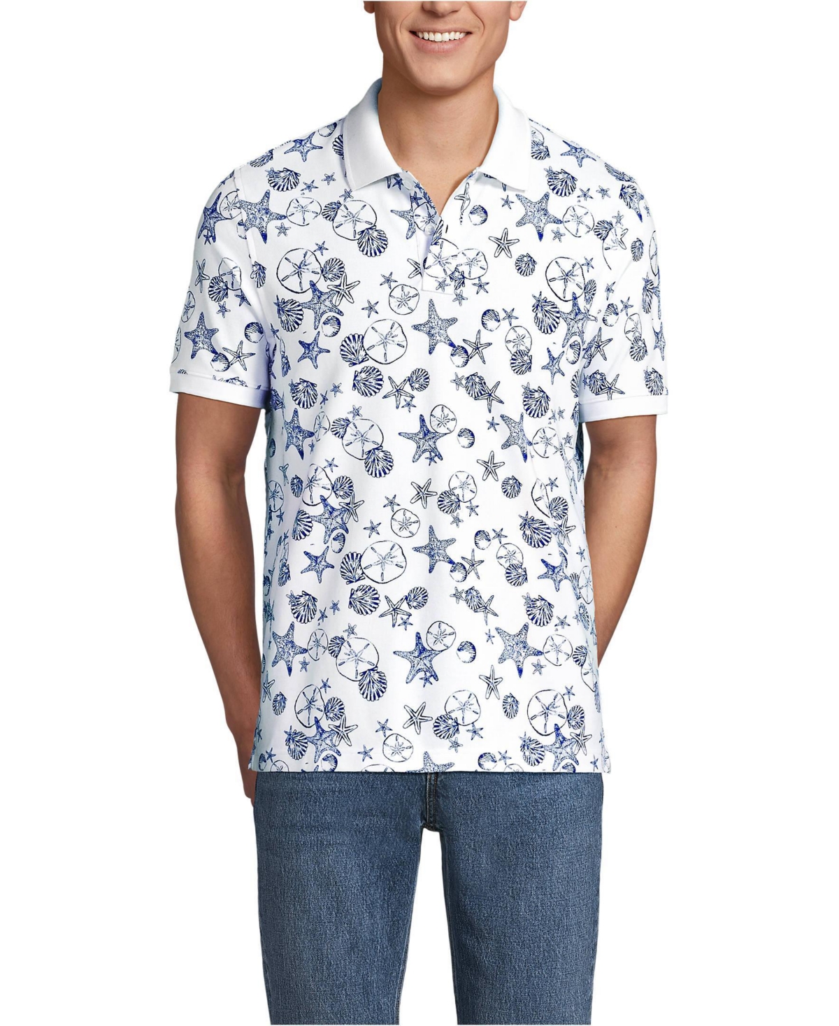 Click here for Lands End Mens Short Sleeve Pique Printed Polo - S... prices