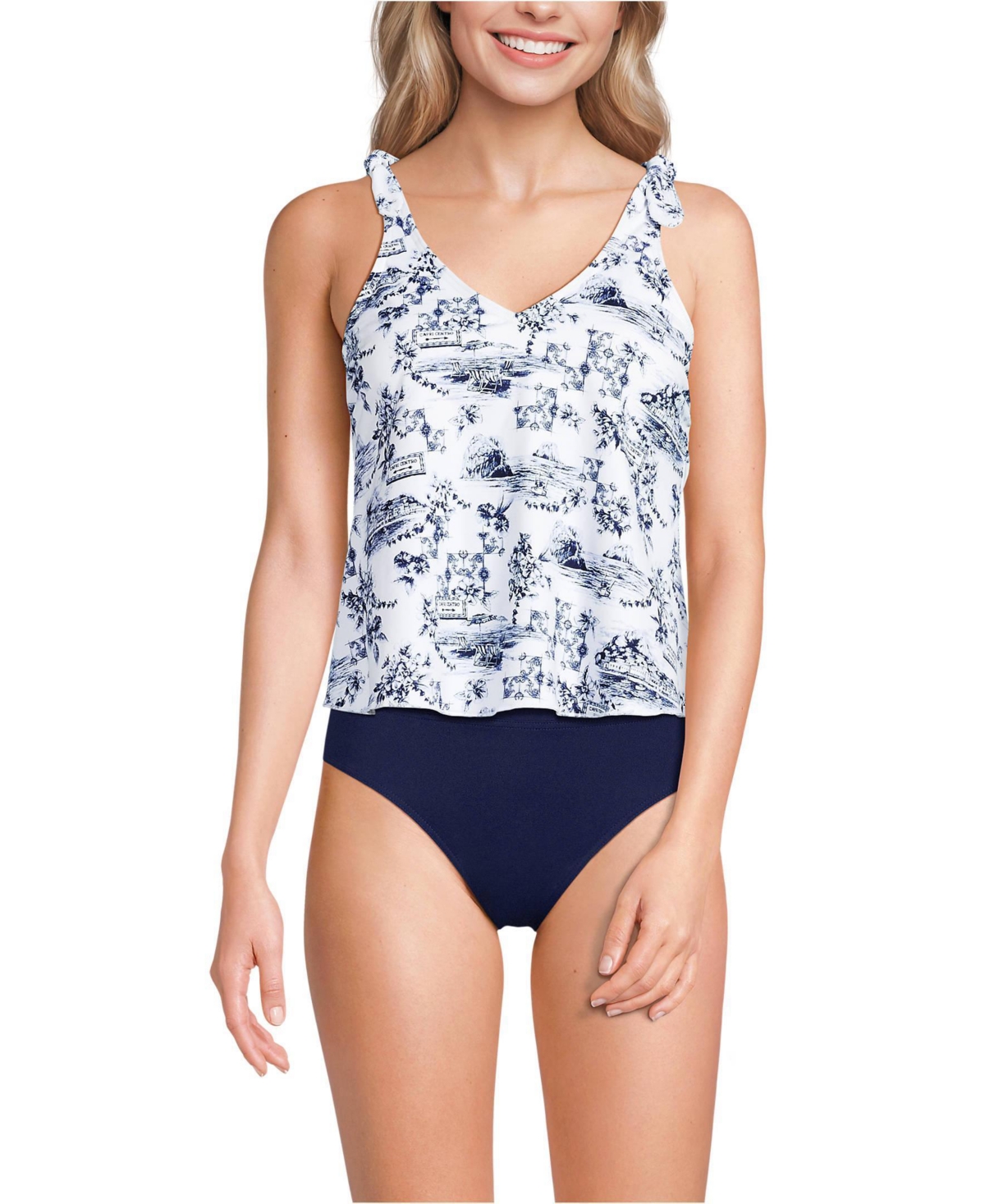Click here for Lands End Womens D-Cup Tie Shoulder Flutter Tankin... prices