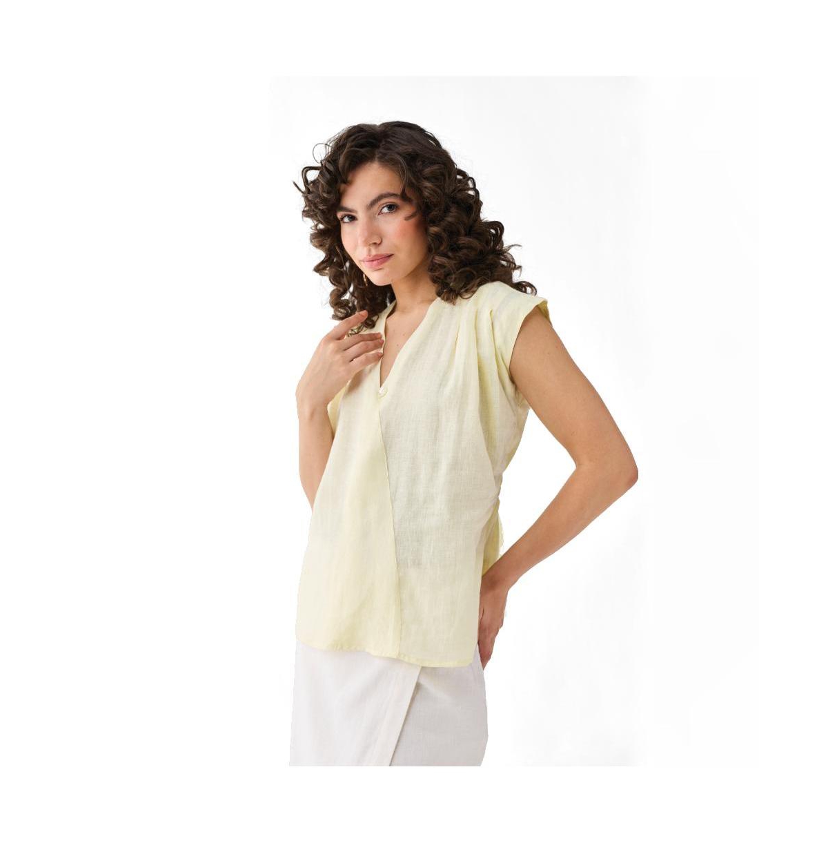 Click here for Reistor Womens V-neck Linen Overlap Top - Butter l... prices