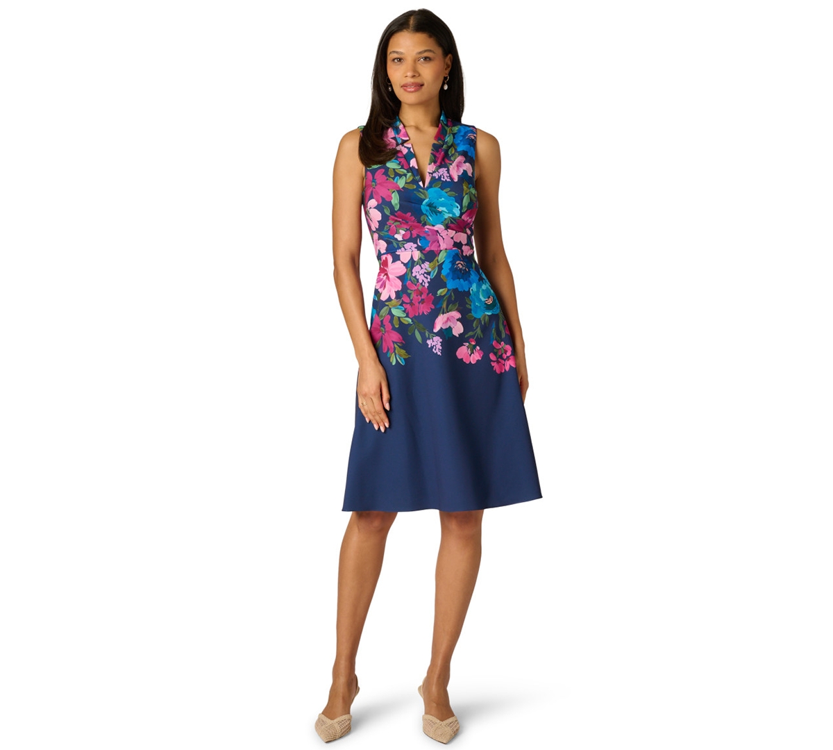 Click here for Adrianna Papell Womens Border Floral Collar Midi D... prices