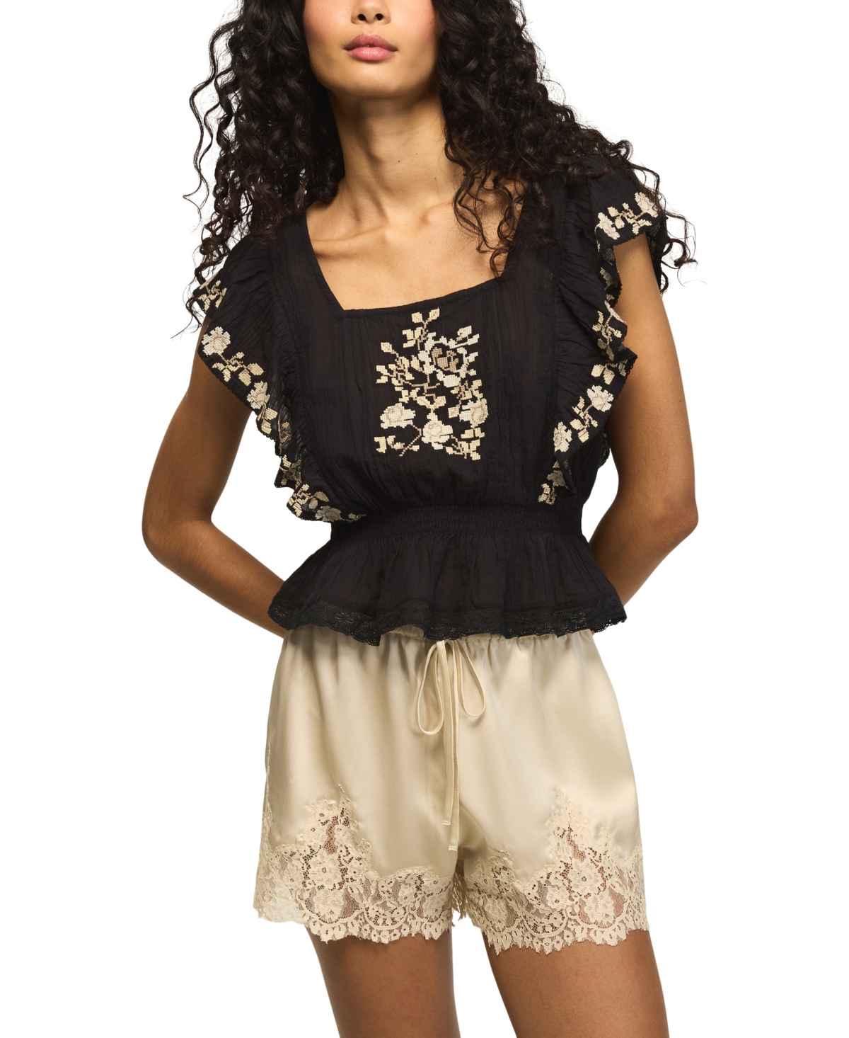 Click here for Lucky Brand Womens Contrast Embroidered Square Nec... prices