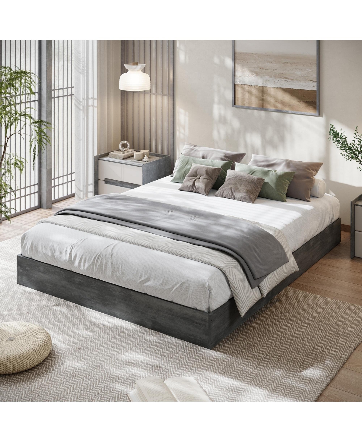 Click here for homfan Wood Platform Bed with Wooden Slats  Floor-... prices