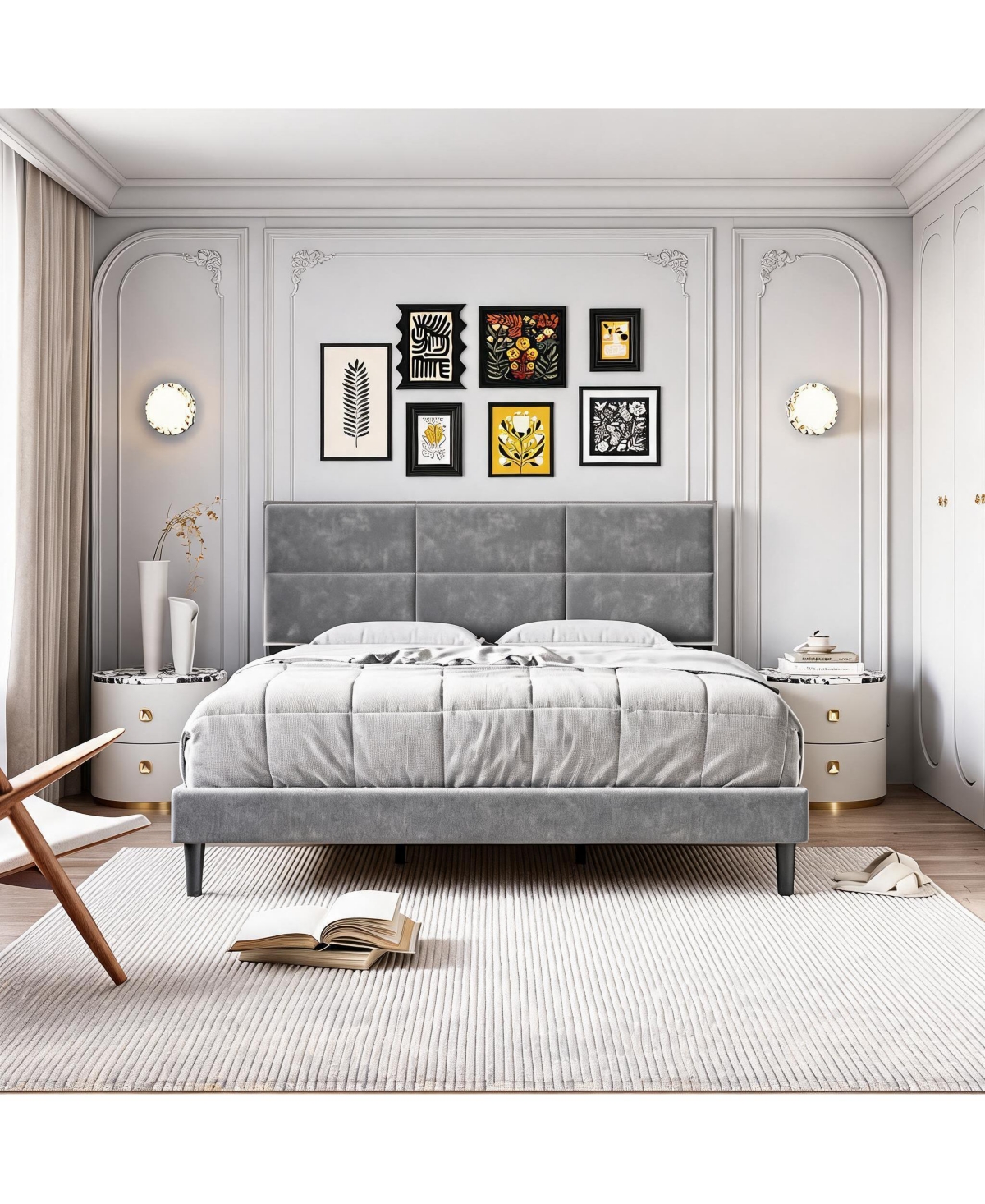Click here for homfan Metal Bed Frame with Upholstered Headboard... prices