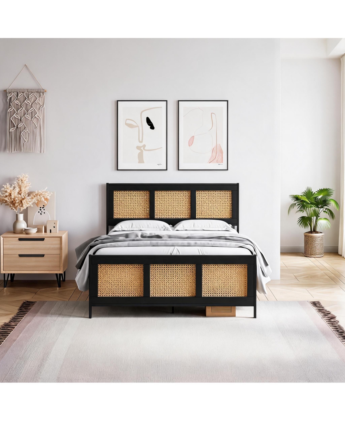 Click here for homfan Bed Frame with Rattan Headboard and Footboa... prices
