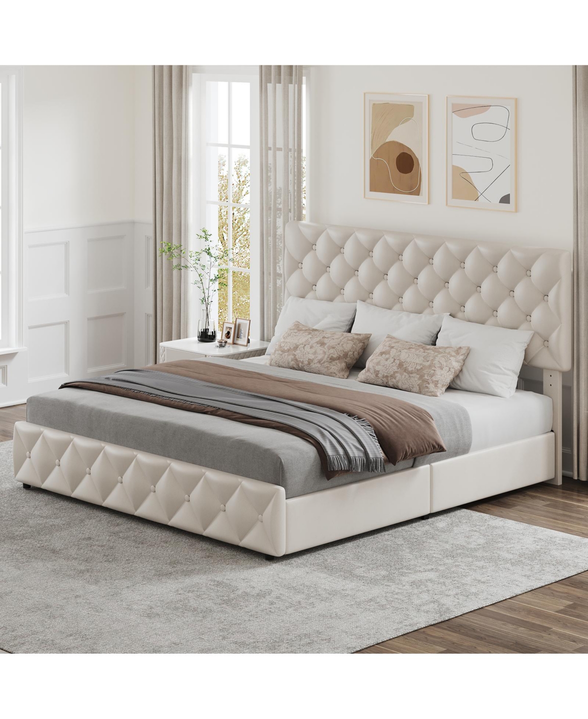 Click here for homfan Upholstered Platform Bed Frame with 4 Stora... prices