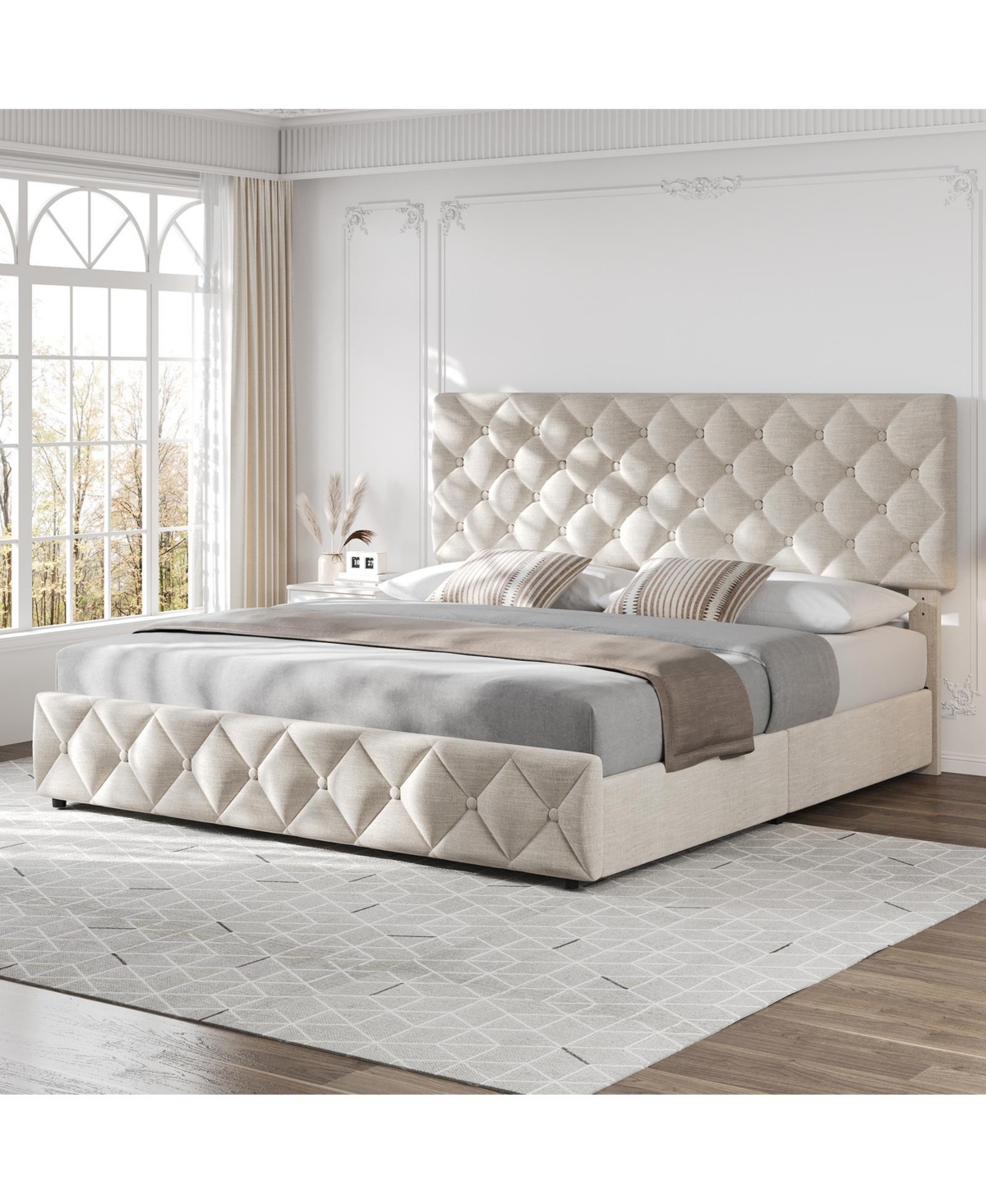 Click here for homfan Upholstered Platform Bed Frame with 4 Stora... prices