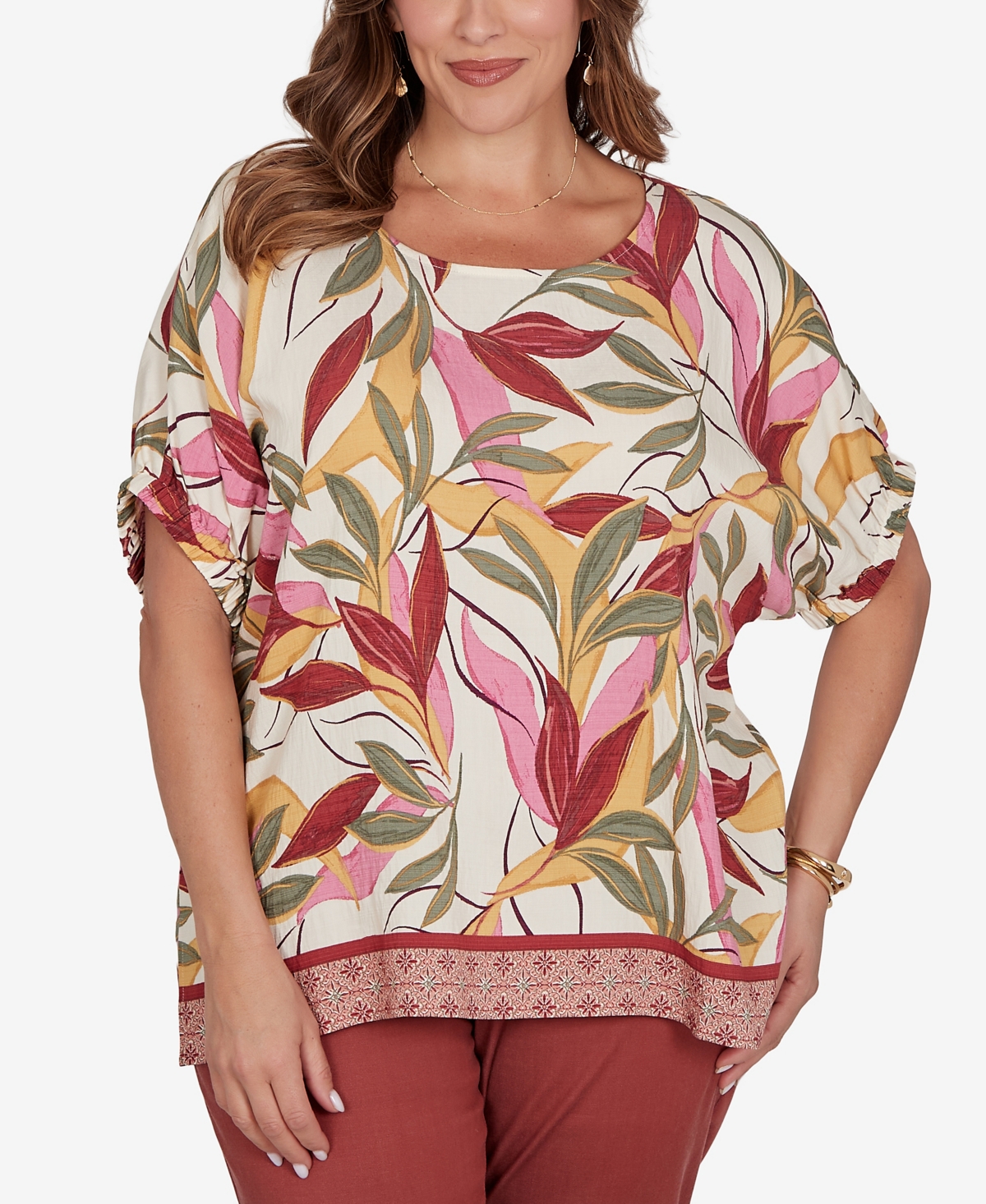 Click here for Ruby Rd. Plus Size Textured Leaf Print Short-Sleev... prices