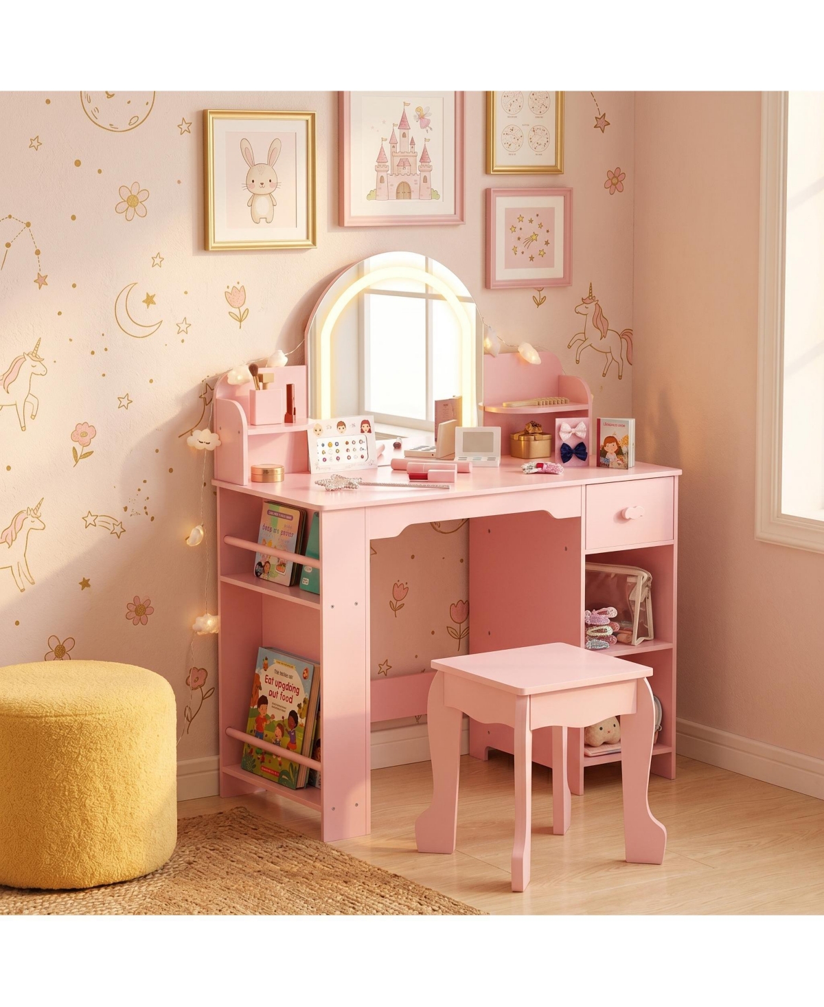 Click here for homfan Led Lighted Kids Vanity Table with Mirror... prices