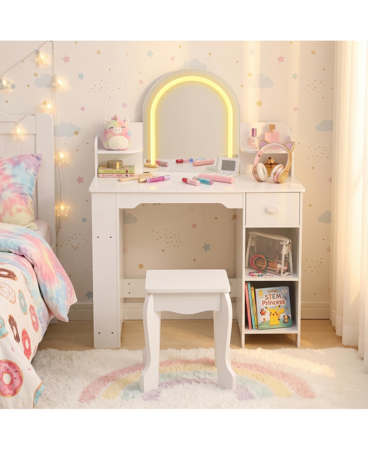 Click here for homfan Led Lighted Kids Vanity Table with Mirror... prices