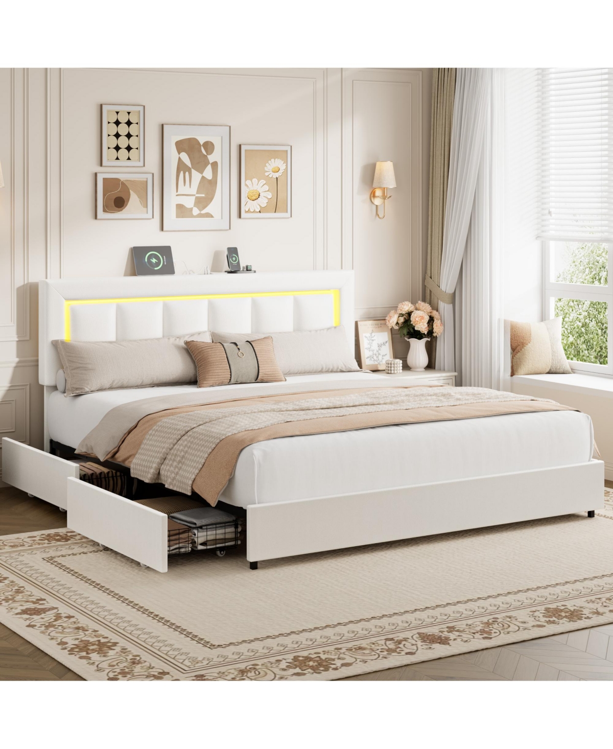 Click here for Homfan Led Bed Frame with 4 Drawers  Pu Leather Pl... prices