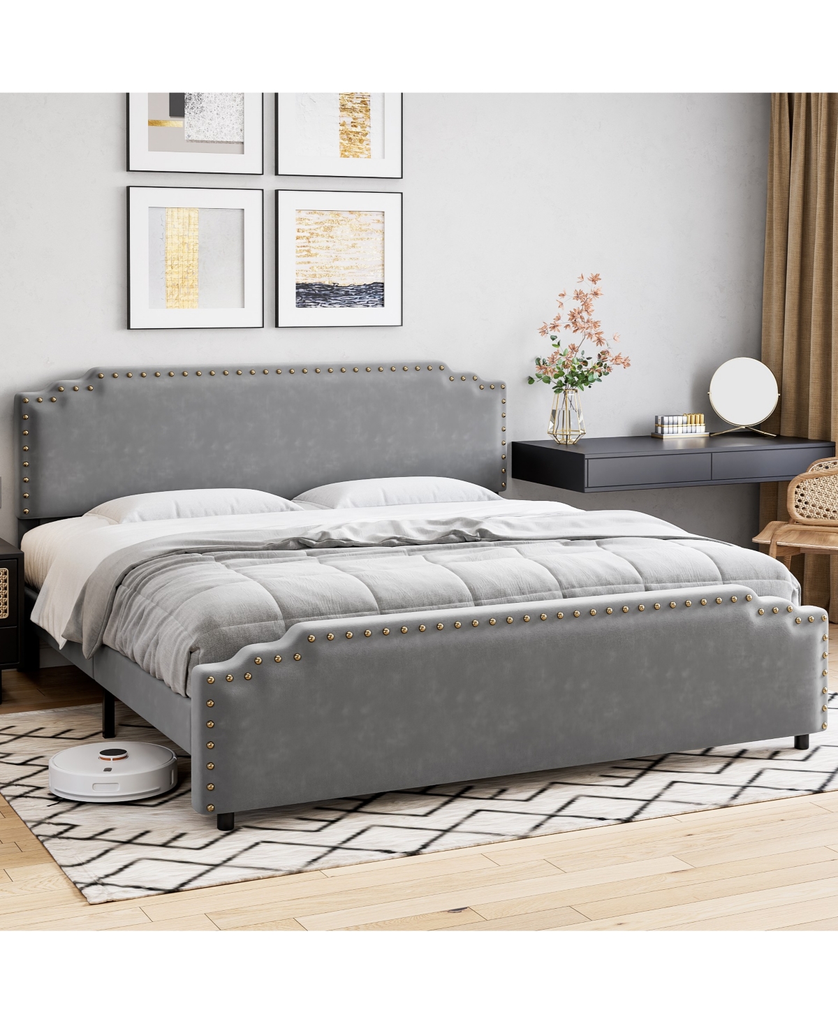 Click here for homfan Velvet Upholstered Platform Bed Frame with... prices