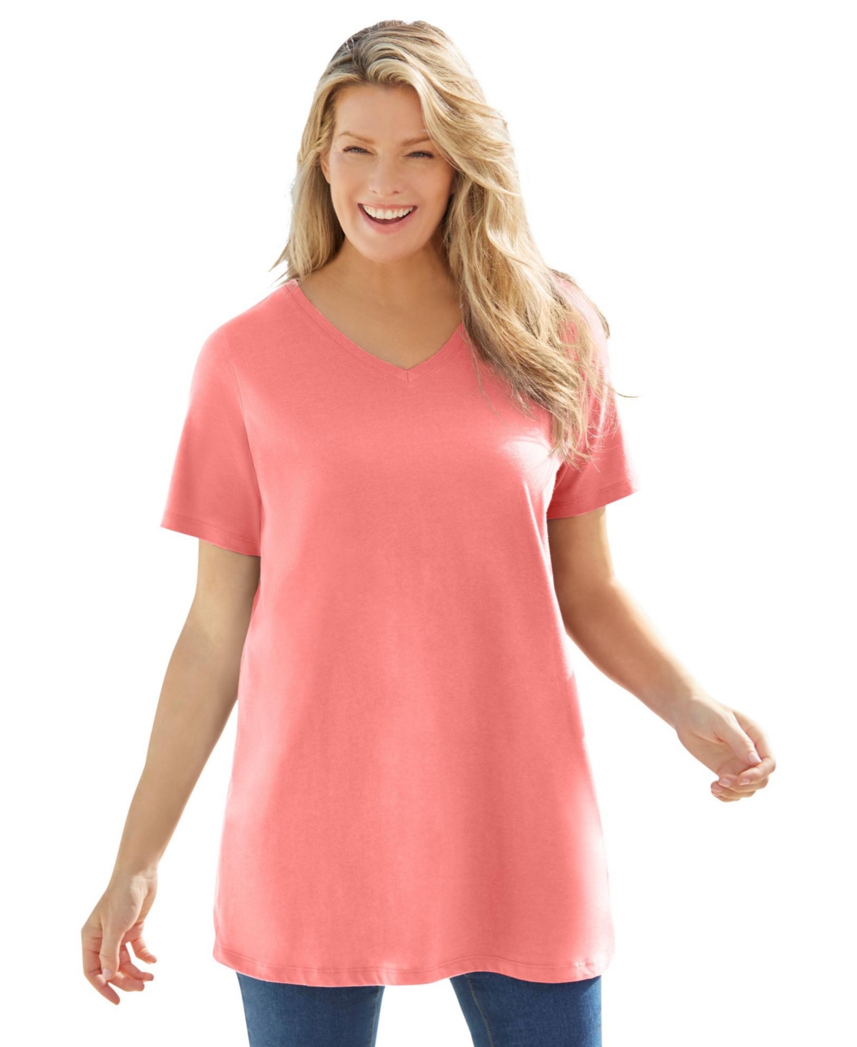 Click here for Woman Within Plus Size Perfect Short-Sleeve V-Neck... prices