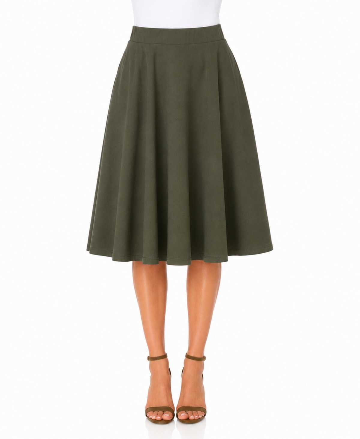 Click here for White Mark Womens Flared Pull-On Midi Skirt - Oliv... prices