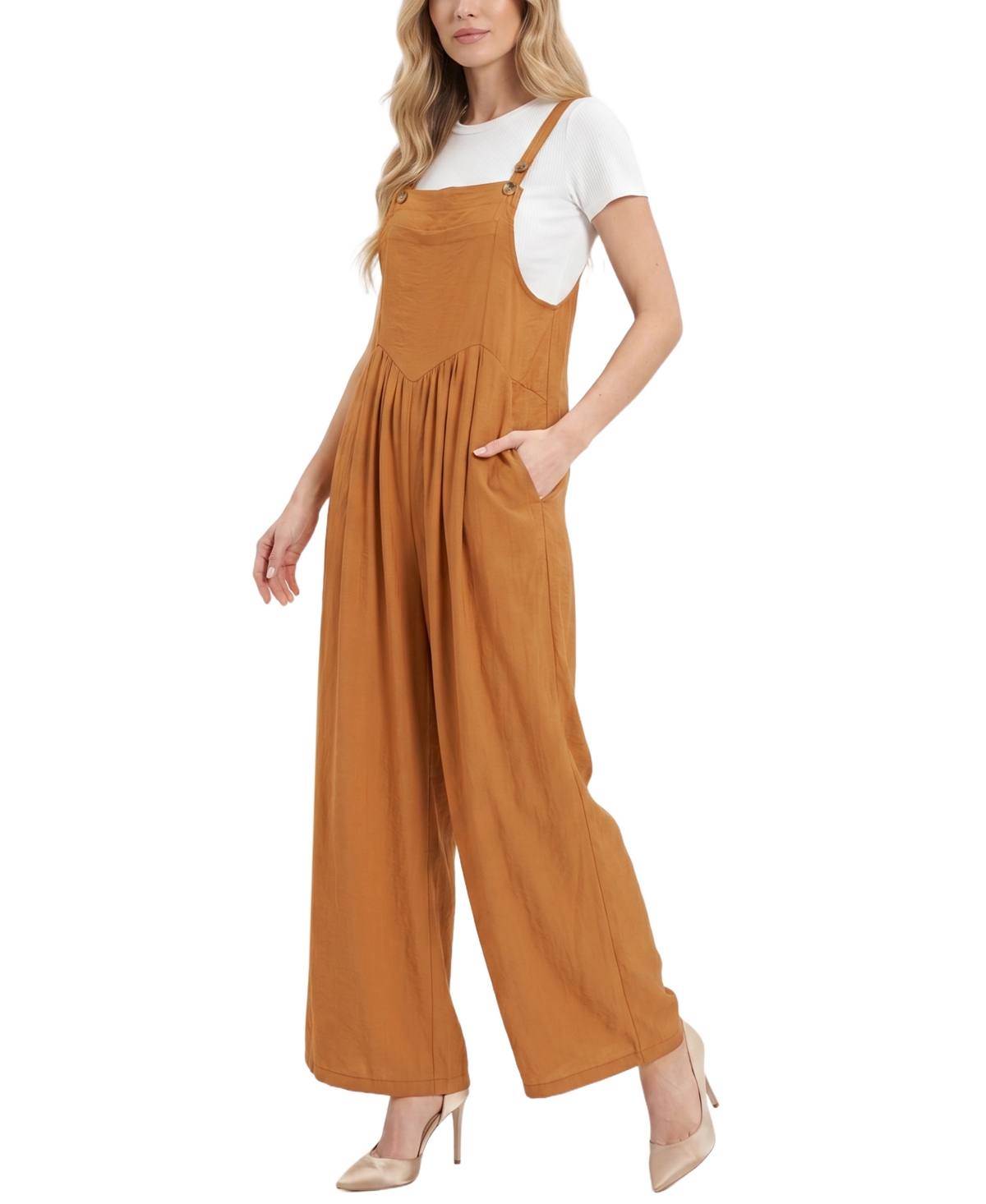 Click here for Ny Collection Womens Wide-Leg Jumpsuit - Caramel prices