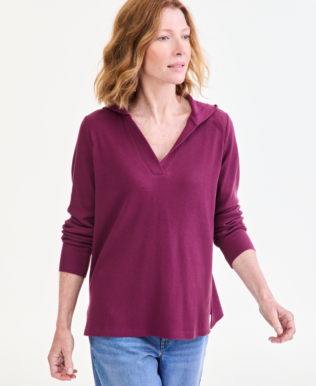 Click here for Style & Co Womens Waffle-Knit Relaxed-Fit Hoodie... prices