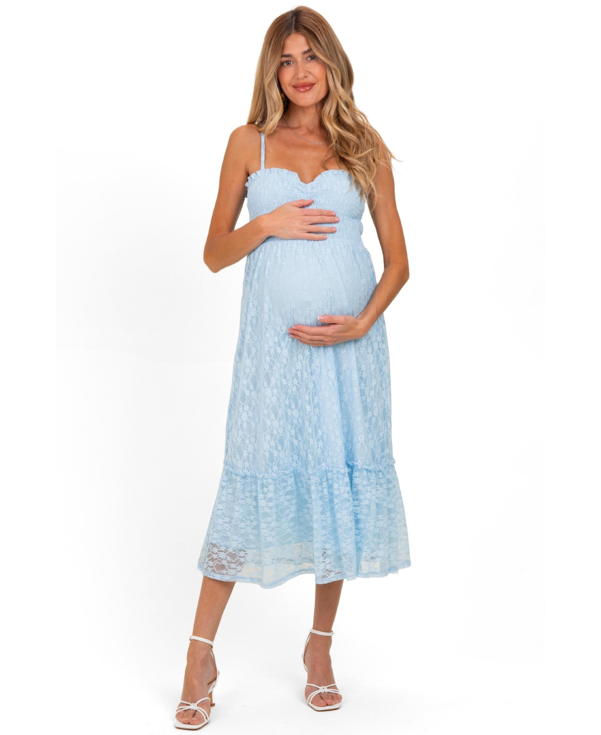 Click here for Pinkblush Maternity Light Blue Sleeveless Lace Max... prices