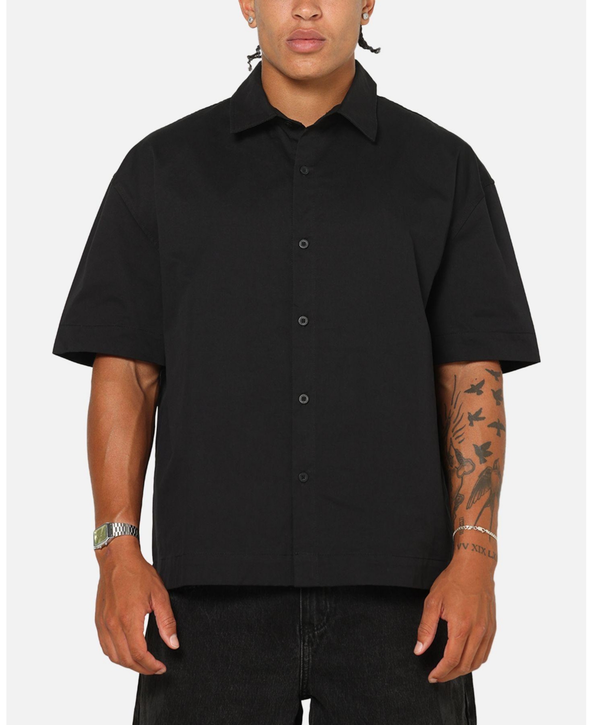 Click here for Saint Morta Mens Pearl Script Button Up Shirt - Bl... prices