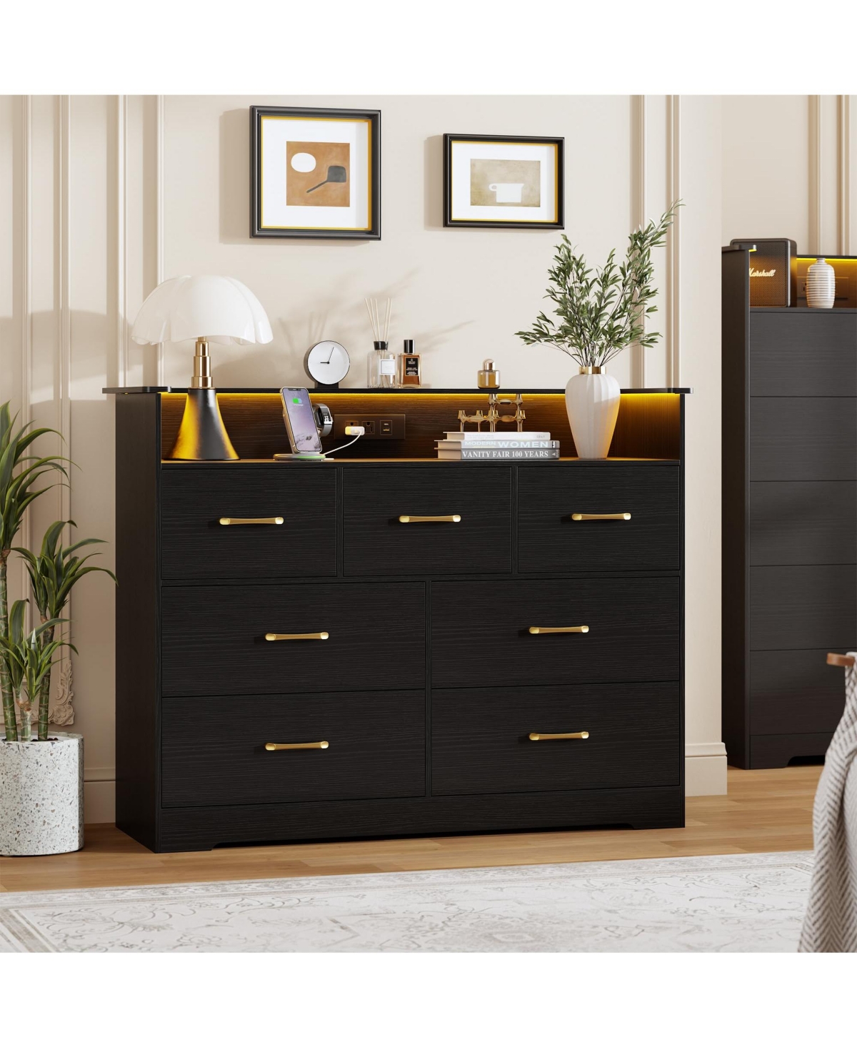 Click here for homfan Drawer Dresser with Led Lights and Charging... prices
