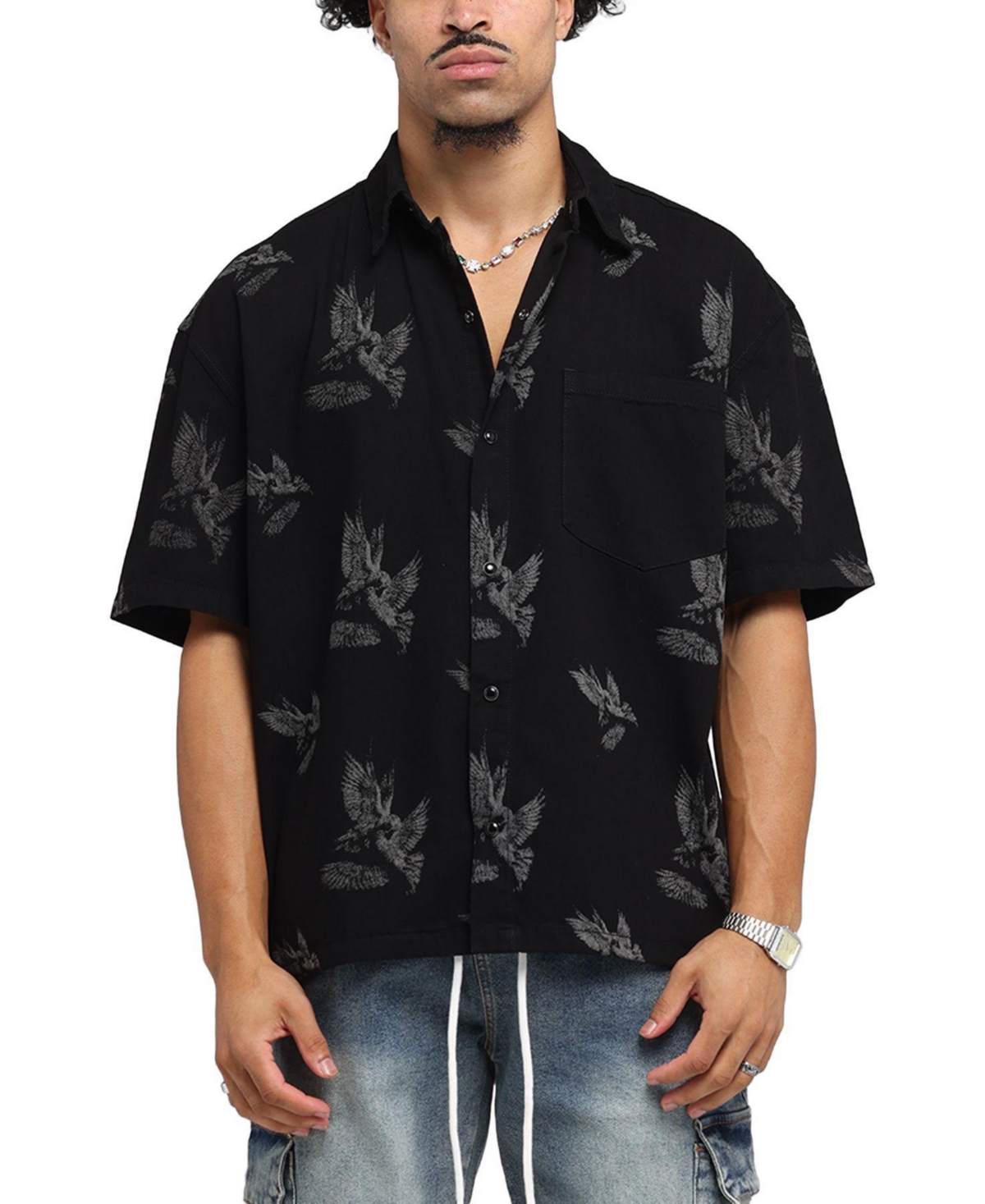 Click here for Saint Morta Mens Doves Boxy Denim Button Up Shirt... prices
