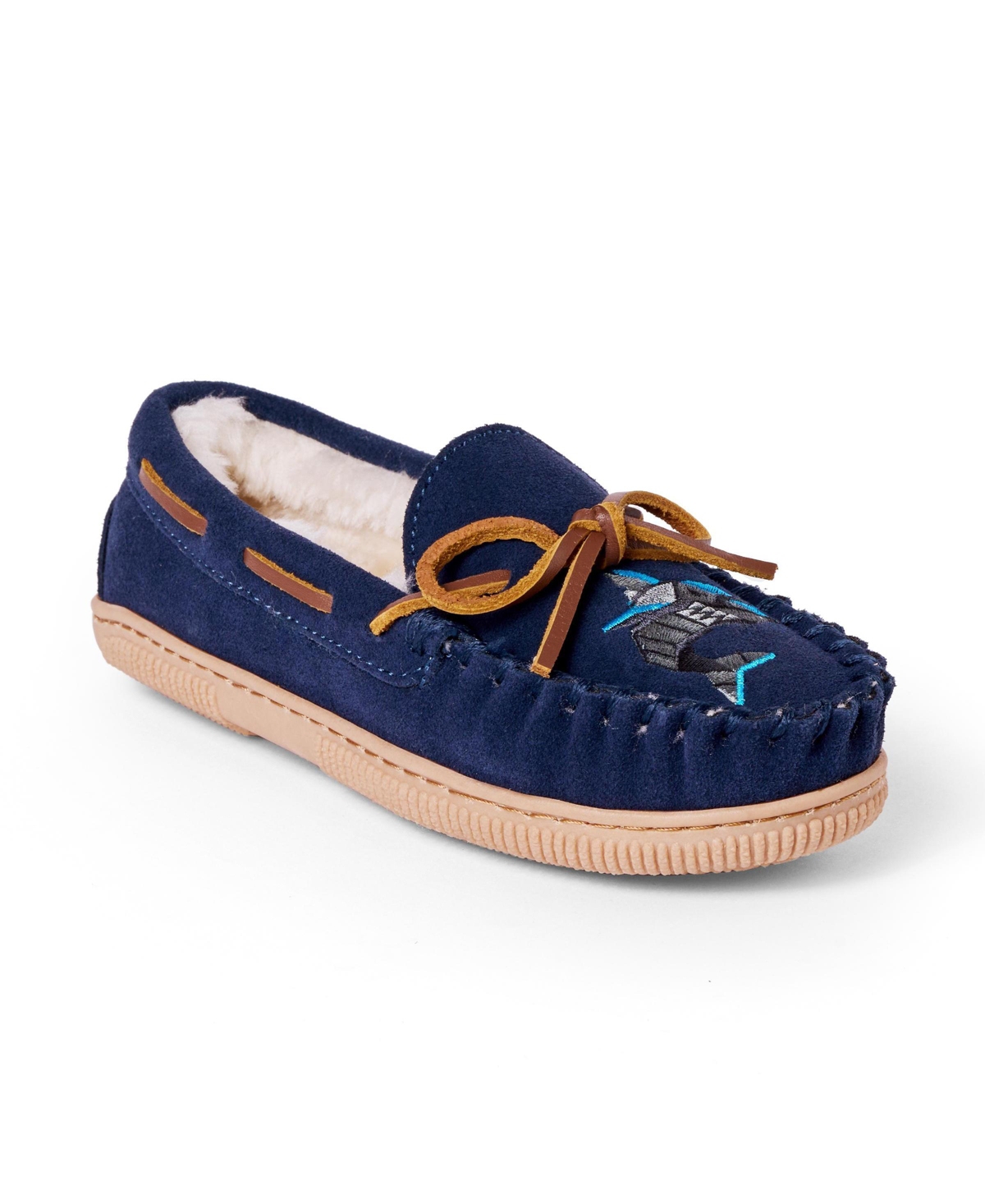 Click here for Minnetonka Boys Kids Suede Shark Slippers - Navy s... prices
