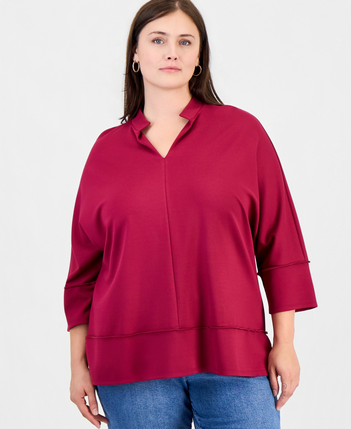 Click here for Jones New York Plus Size V-Neck Top - Berry Red prices