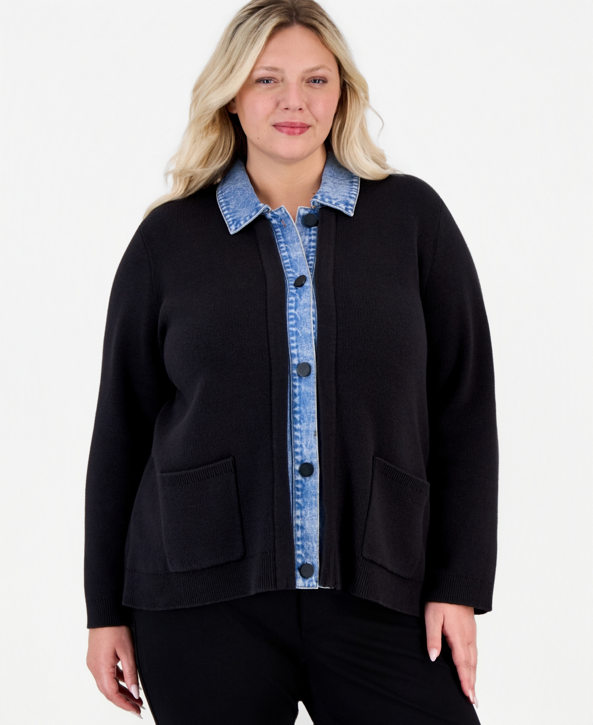 Click here for Jones New York Plus Size Denim Collared Notch Coll... prices