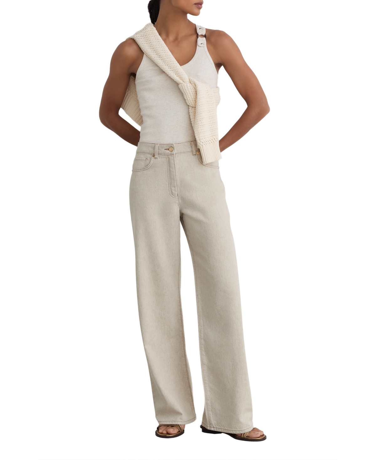 Click here for Reiss Womens Febe Wide-Leg Jean - Cream prices