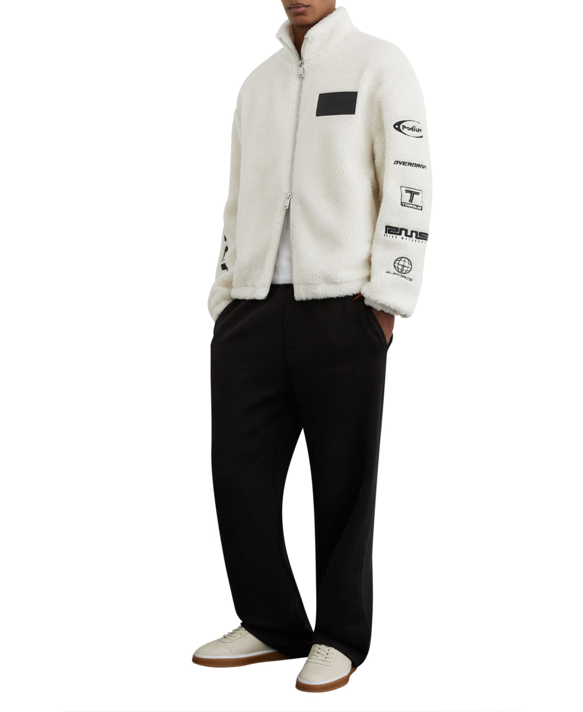Click here for Reiss Mens Nylo Logo Embroidered Fleece Jacket - W... prices