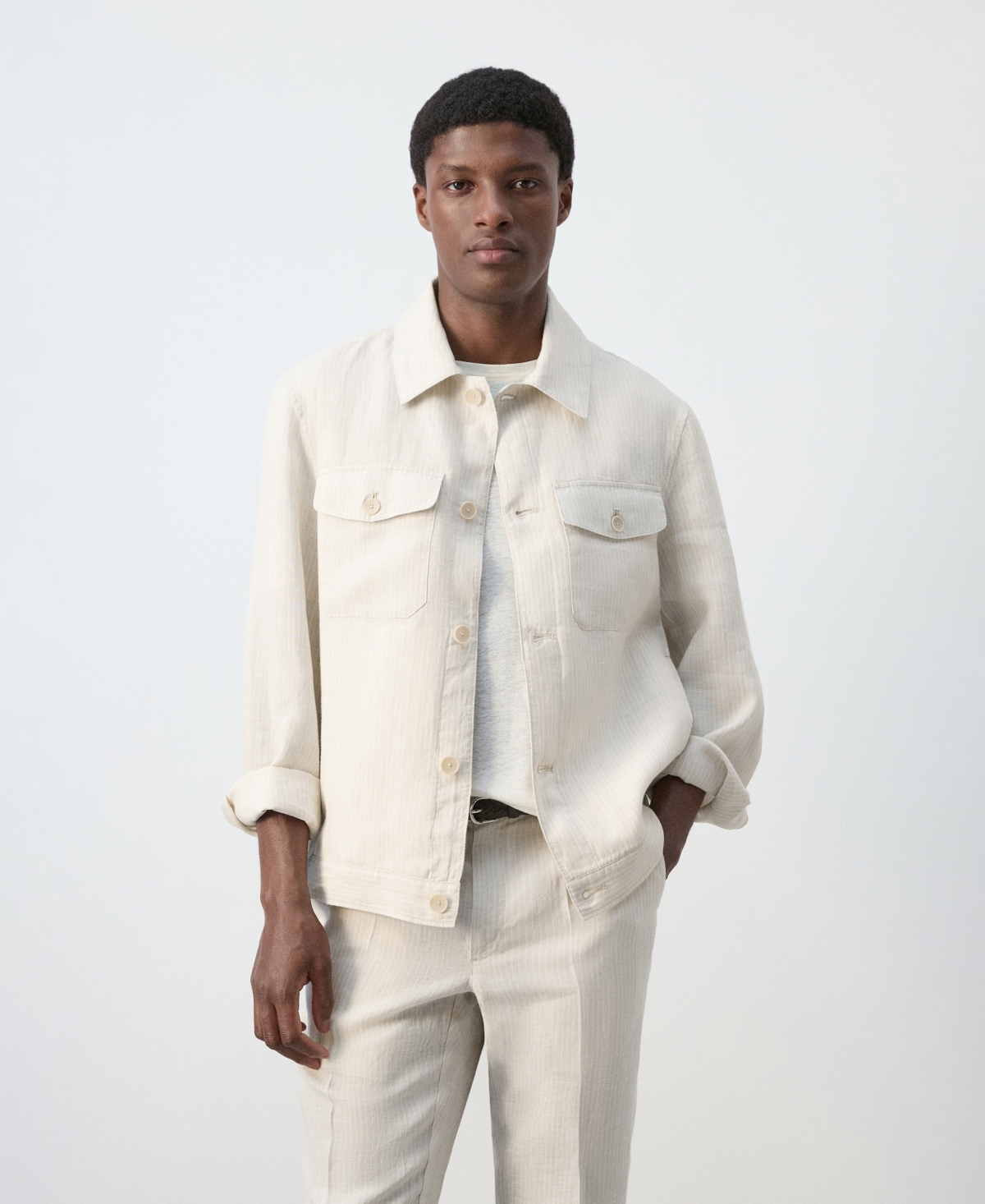 Click here for Mango Mens Linen Striped Blazer - White prices