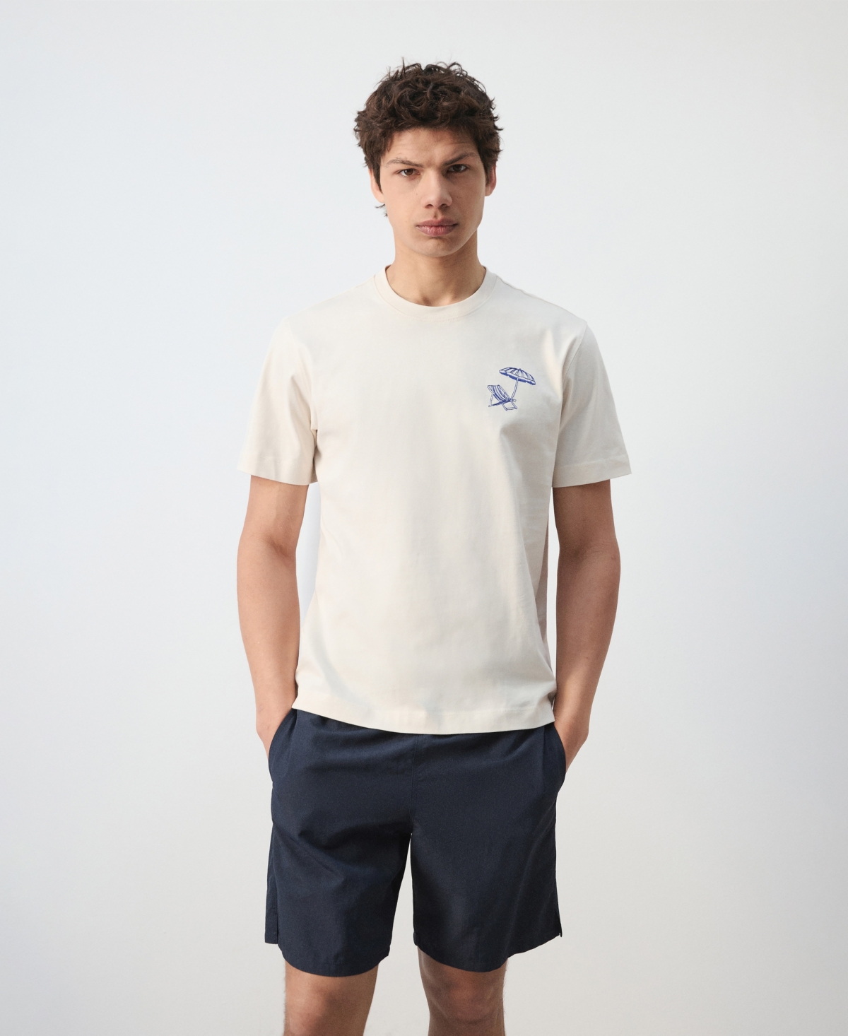 Click here for Mango Mens Cotton Embroidered T-Shirt - White prices