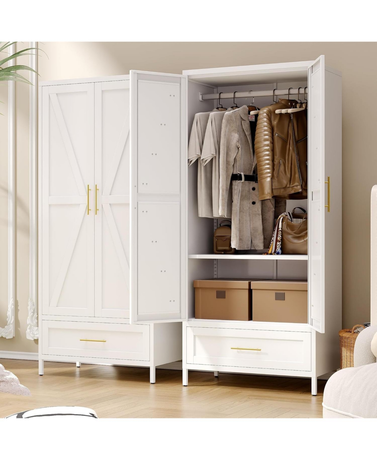 Click here for Boyel Living 71 Inch Metal Wardrobe Closet with Dr... prices