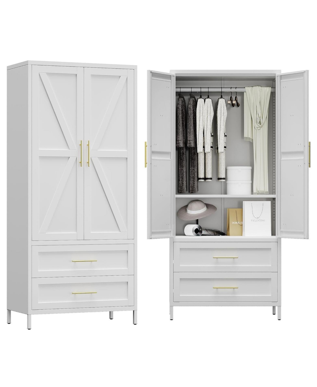 Click here for Boyel Living 71 Inch Metal Wardrobe Closet with Do... prices