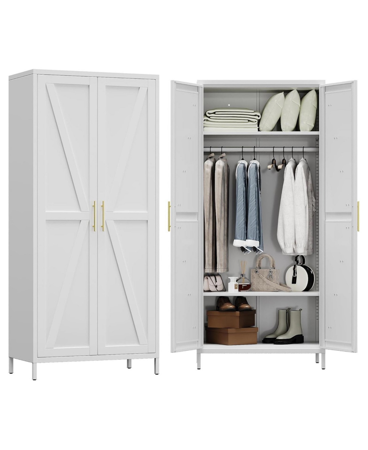 Click here for Boyel Living 71 Inch Farmhouse Metal Wardrobe Clos... prices
