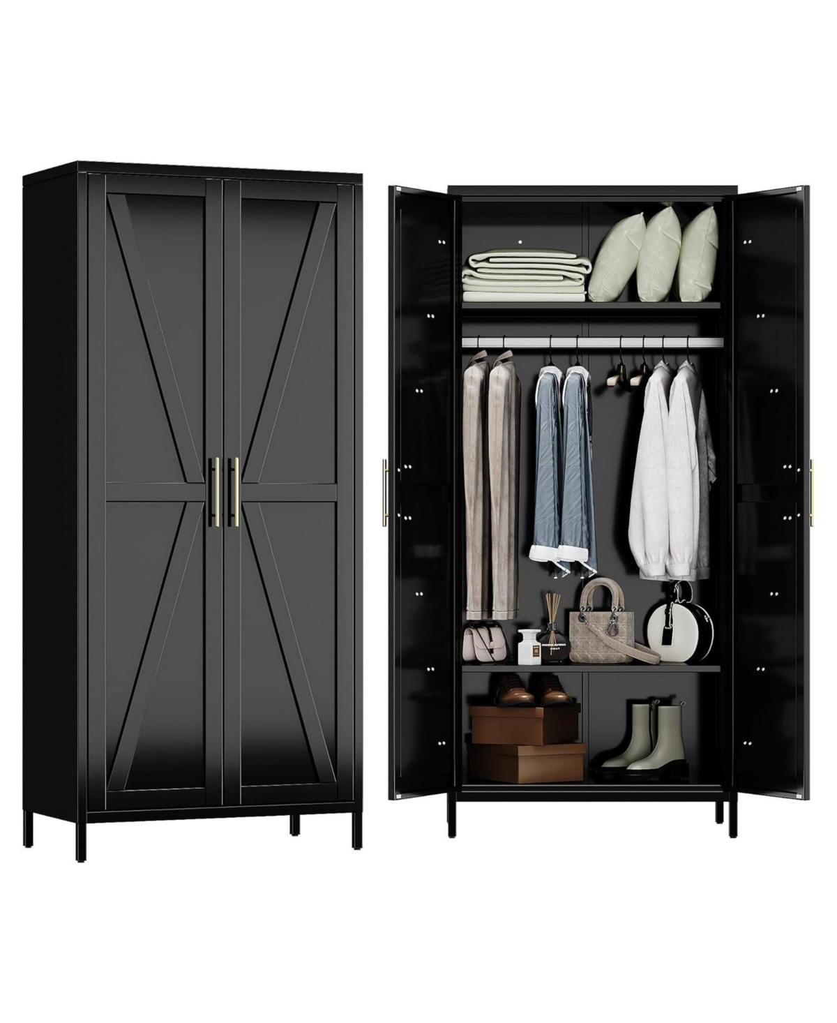 Click here for Boyel Living 71 Inch Farmhouse Metal Wardrobe Clos... prices
