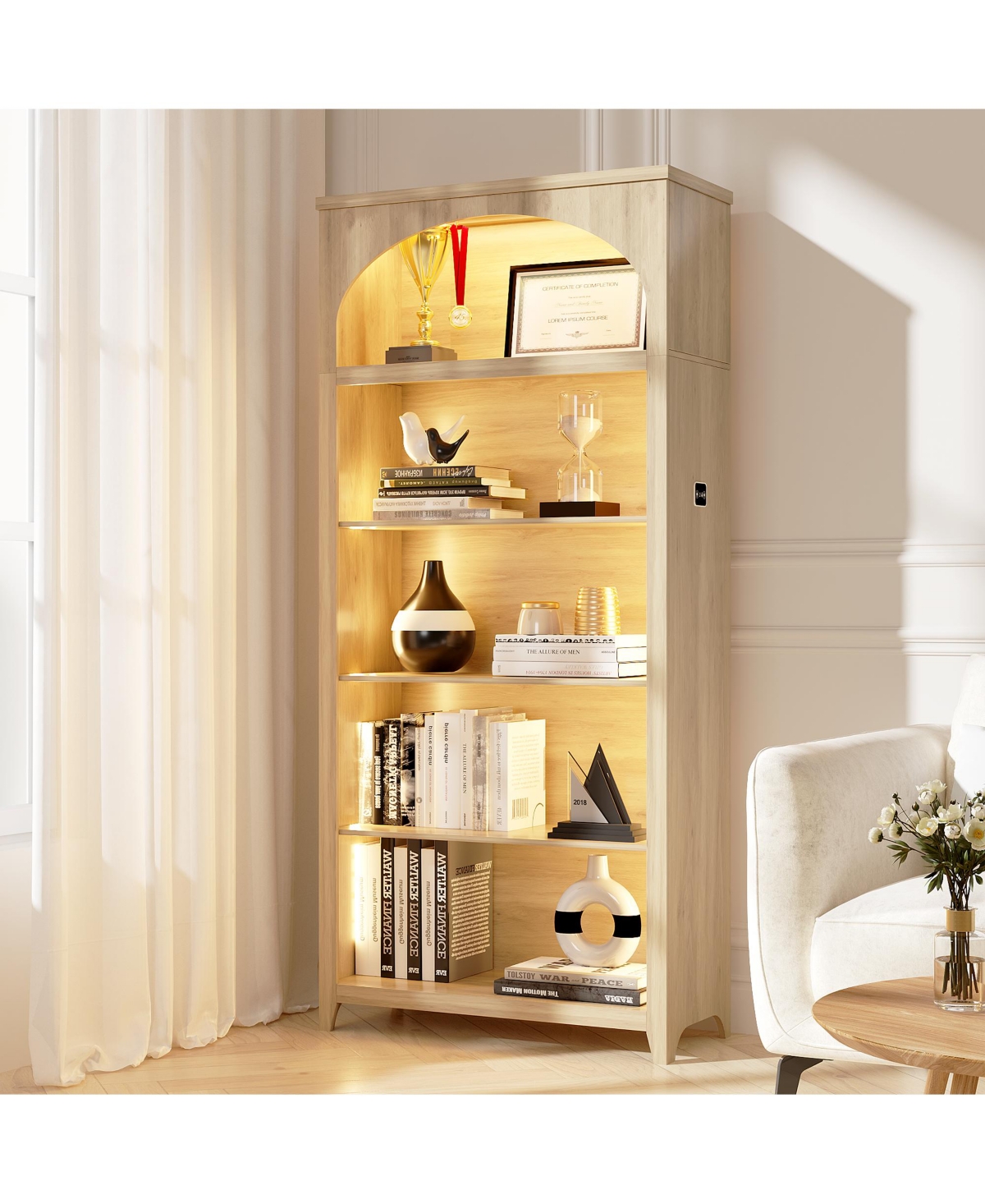 Click here for Vlsrka 5-Tier Wooden Bookshelf with Led Lights - L... prices