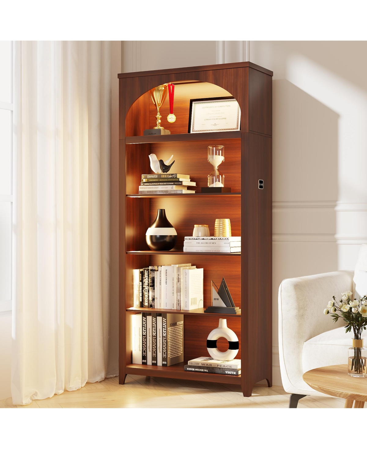 Click here for Vlsrka 5-Tier Wooden Bookshelf with Led Lights - E... prices