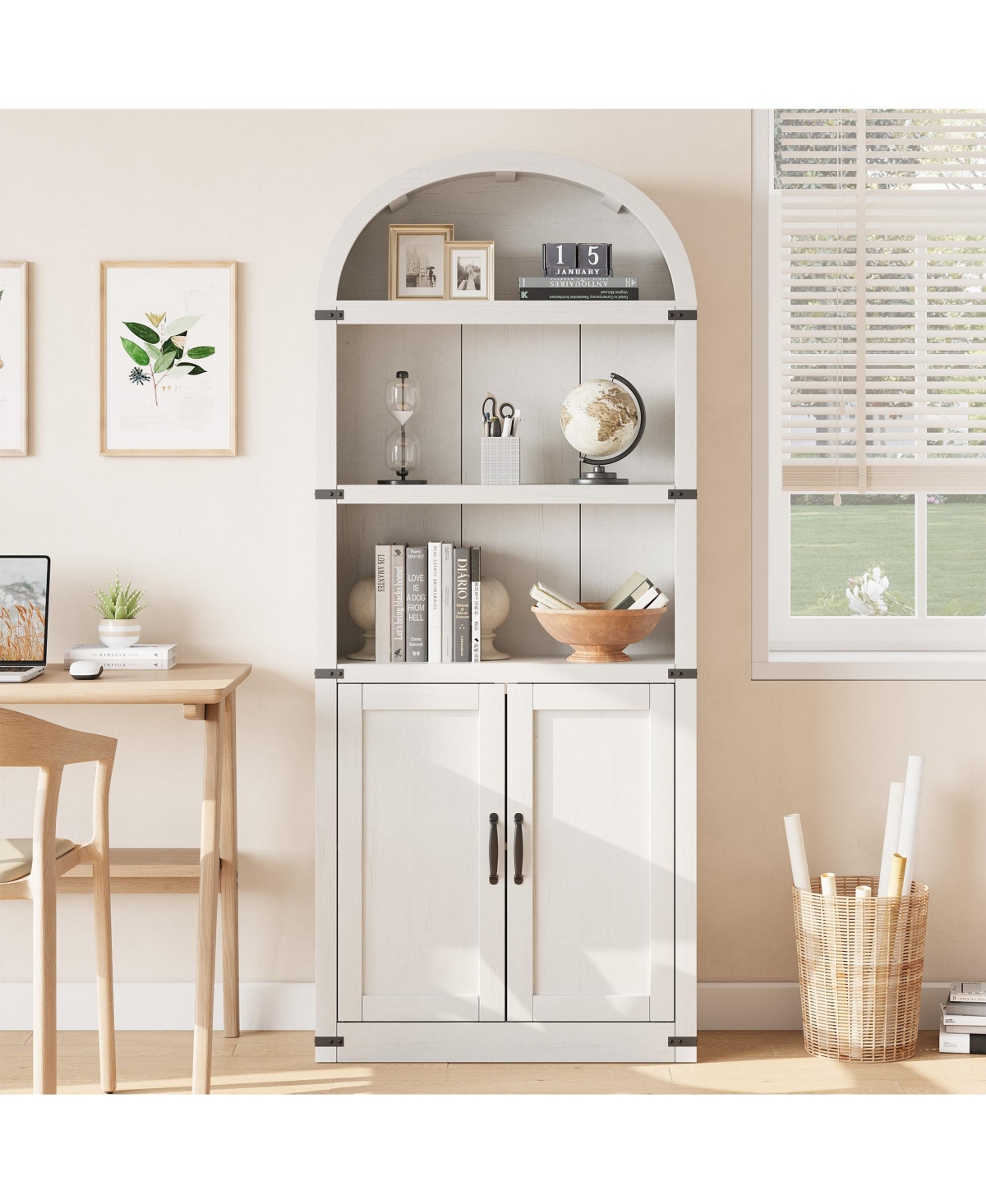 Click here for homfan Arched 5-Shelf Wooden Bookcase Cabinet with... prices