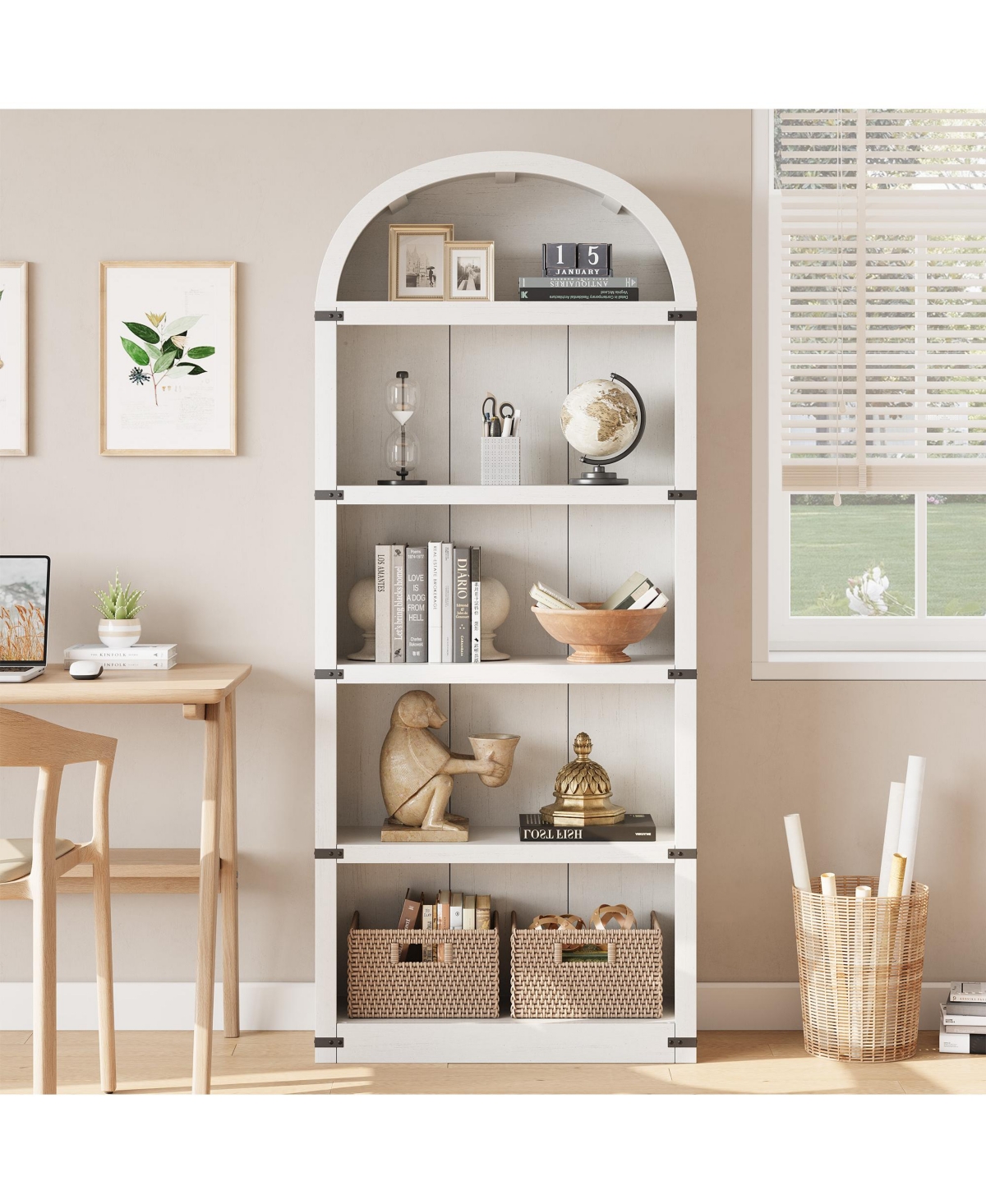 Click here for homfan Arched 5-Shelf Wooden Bookcase Cabinet with... prices