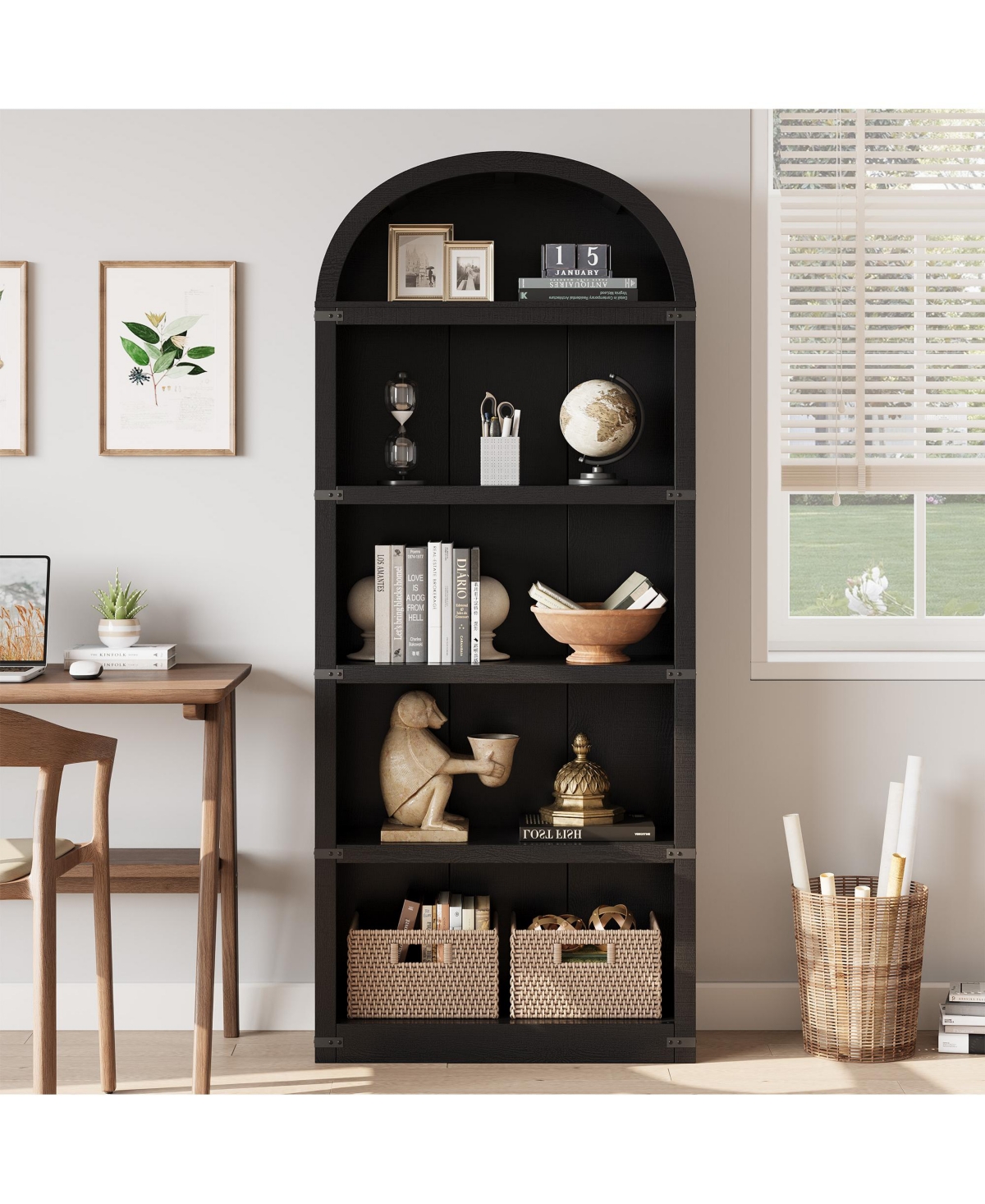 Click here for homfan Arched 5-Shelf Wooden Bookcase Cabinet with... prices