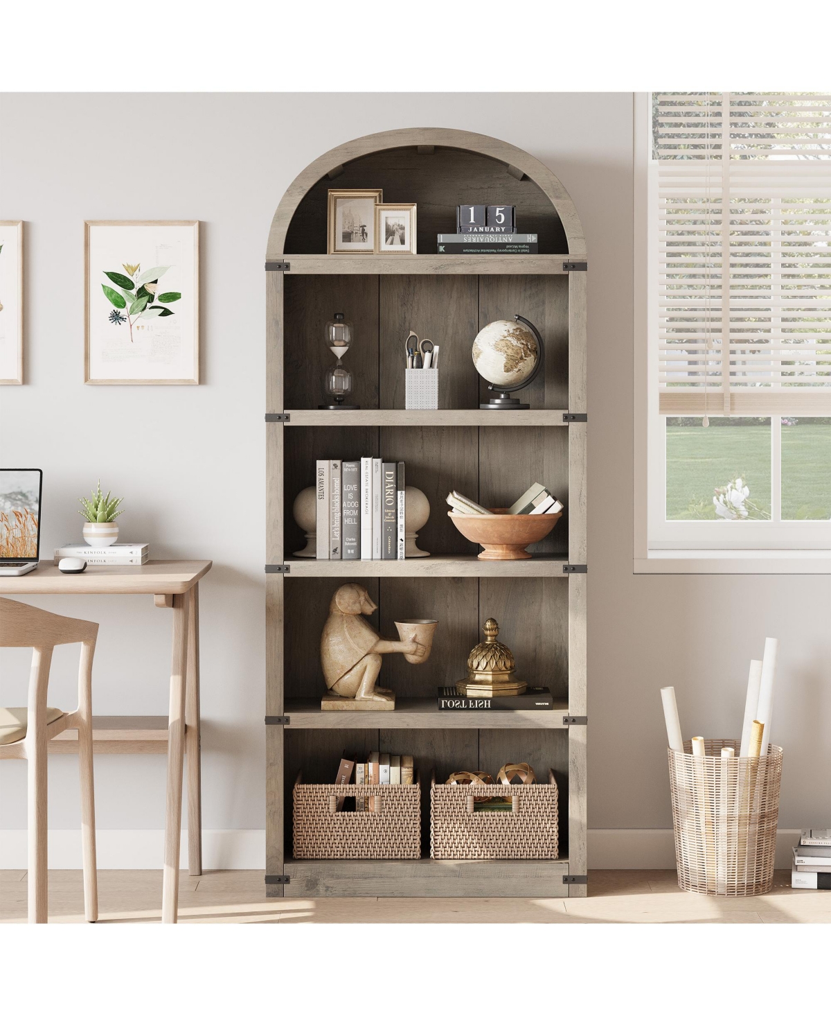 Click here for homfan Arched 5-Shelf Wooden Bookcase Cabinet with... prices