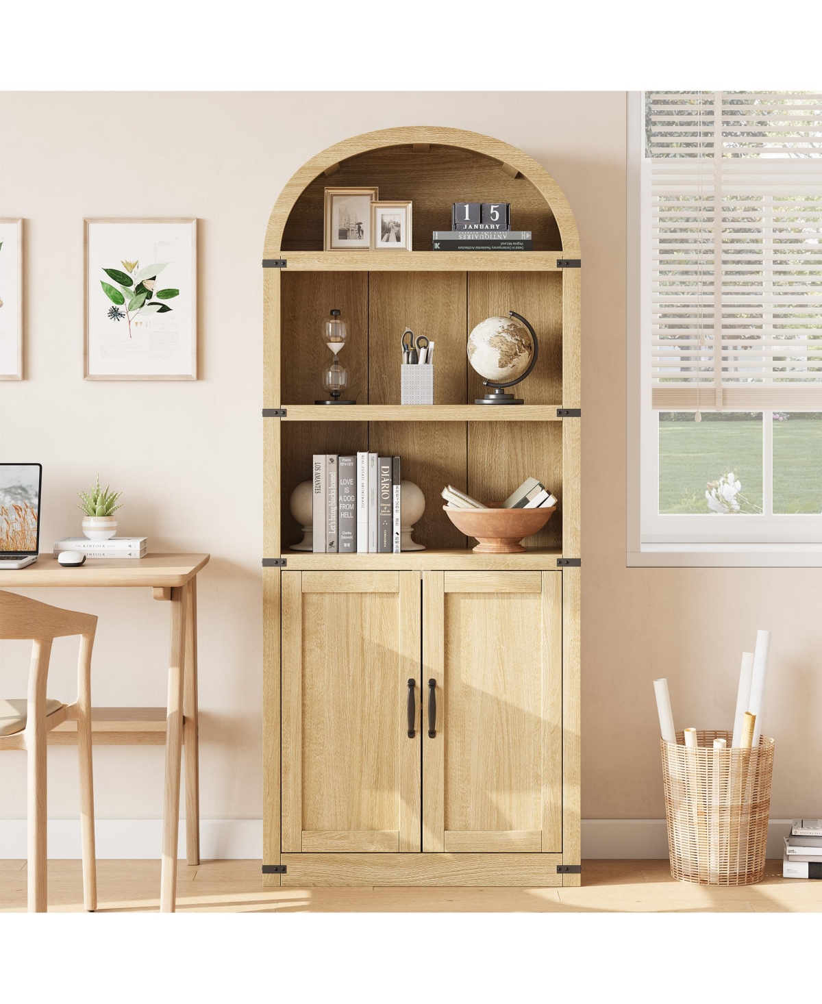 Click here for homfan Arched 5-Shelf Wooden Bookcase Cabinet with... prices