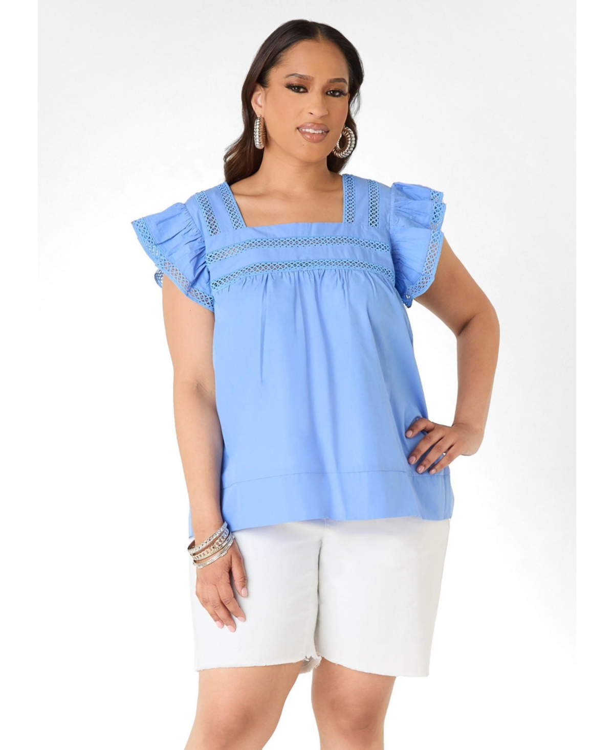 Click here for Ashley Stewart Plus Size Lattice Trimmed Poplin Sh... prices